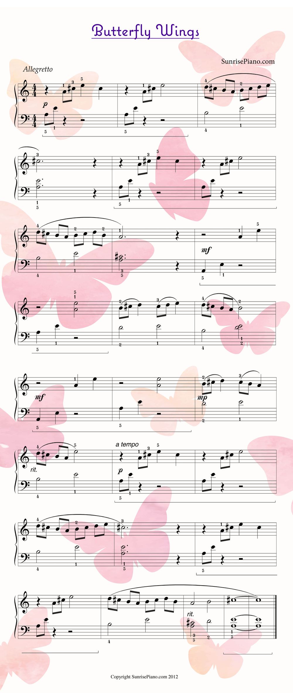Butterfly Wings - Late Elementary Piano Sheet Music