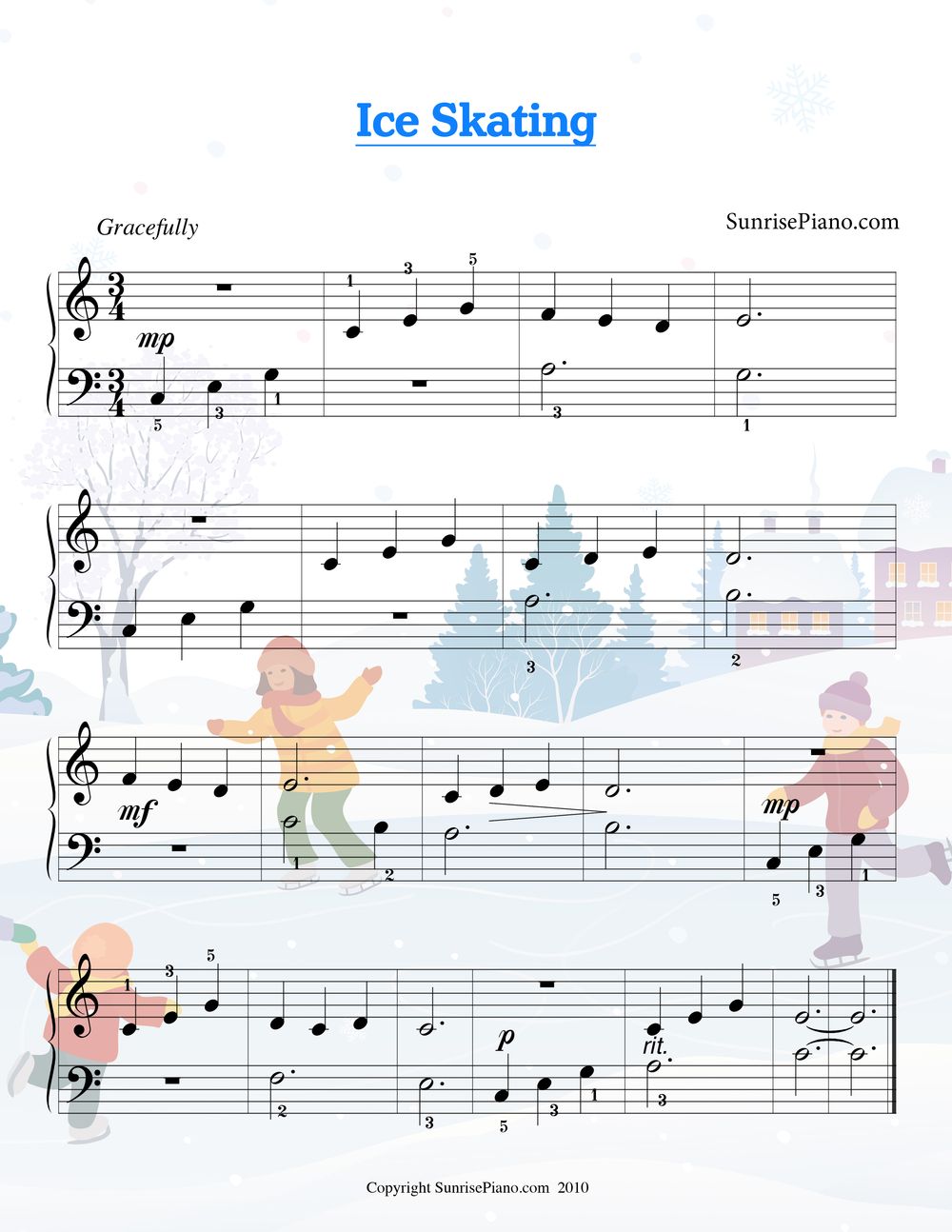 Ice Skating - Elementary Piano Sheet Music