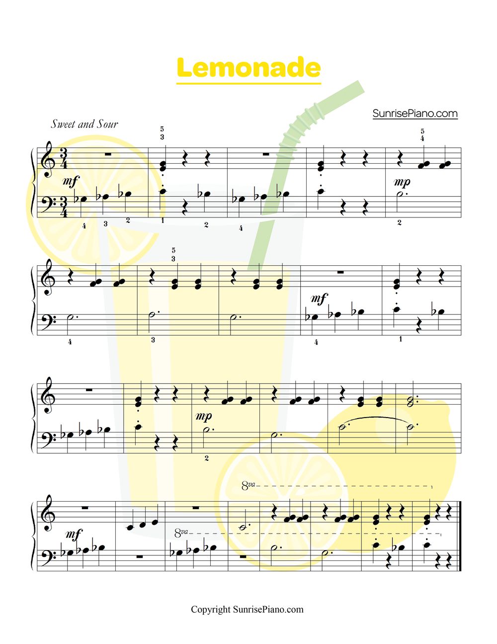 Lemonade - Elementary Piano Sheet Music