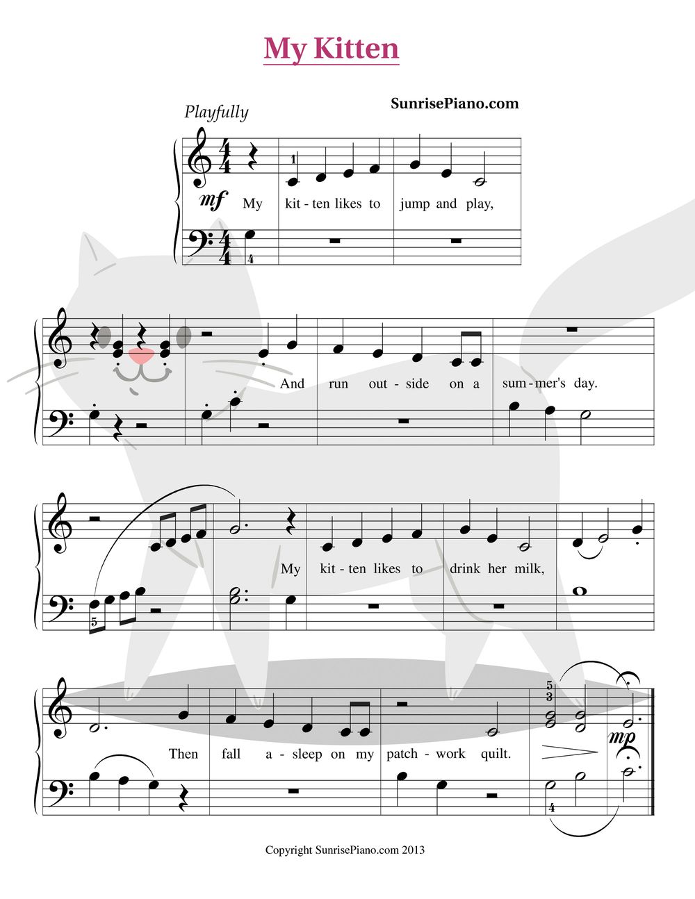 My Kitten - Elementary Piano Sheet Music