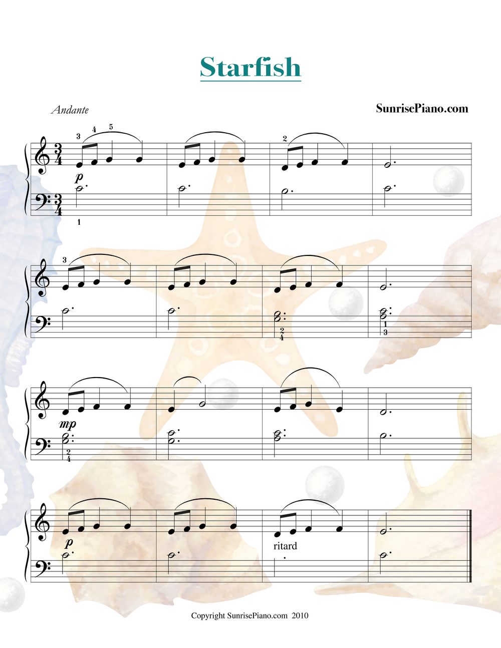 Starfish - Elementary Piano Sheet Music