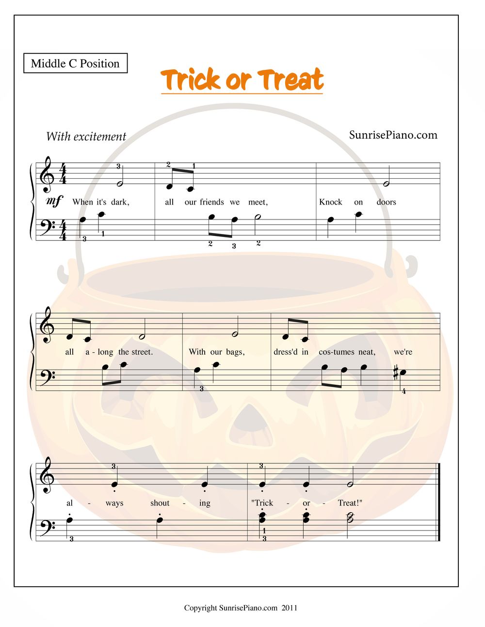 Trick or Treat - Elementary Piano Sheet Music