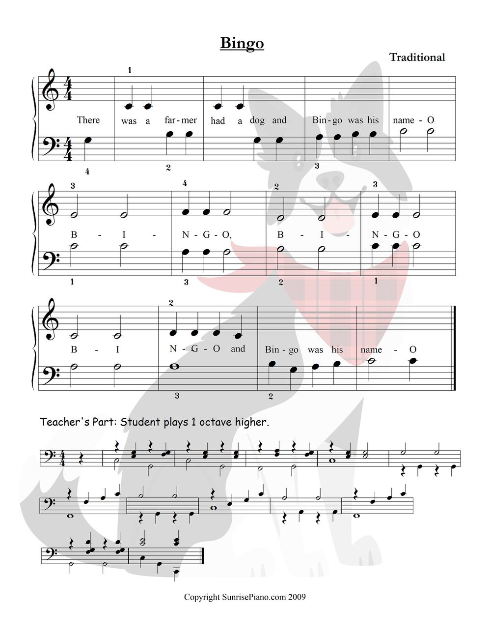 Bingo - Elementary Piano Sheet Music