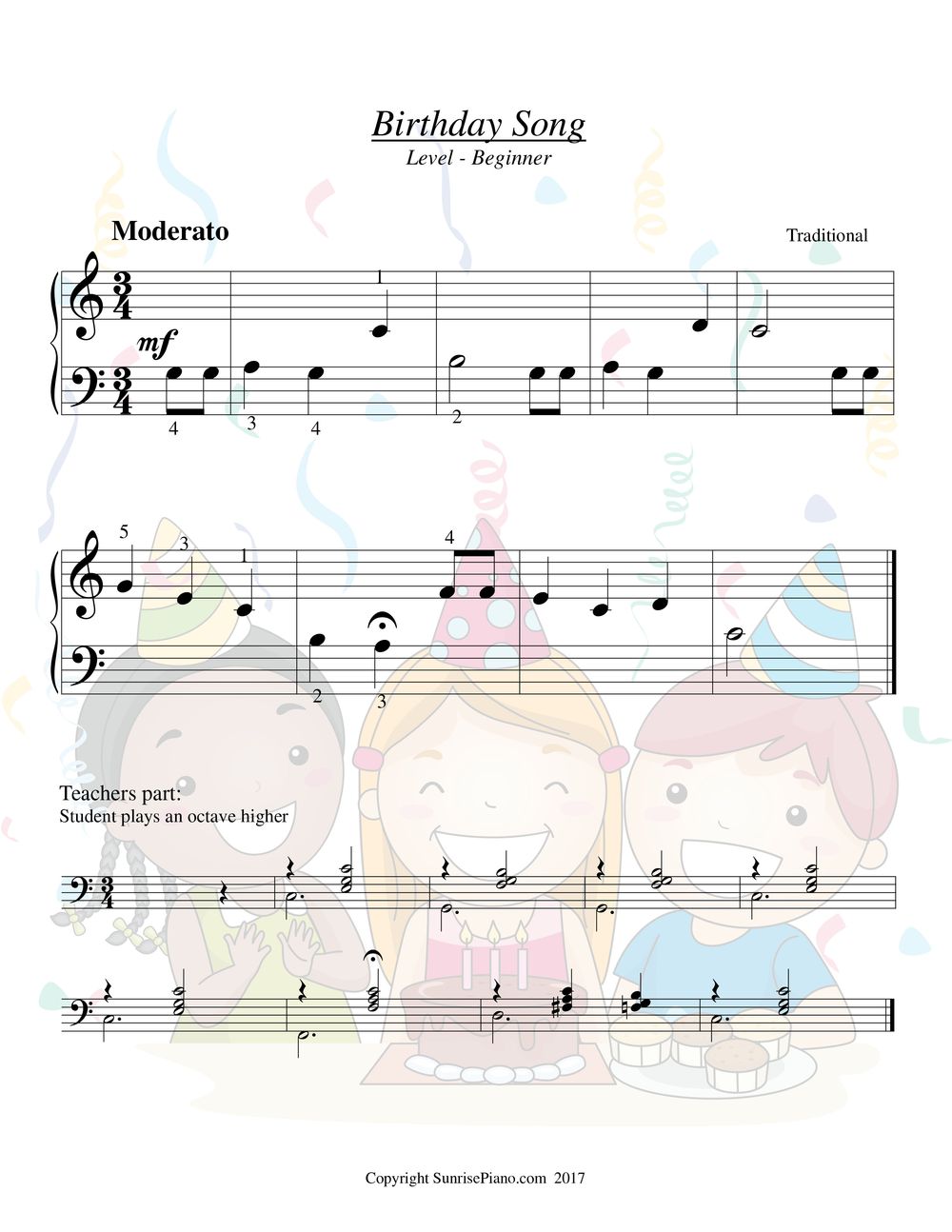 Happy Birthday Song - Elementary Piano Sheet Music