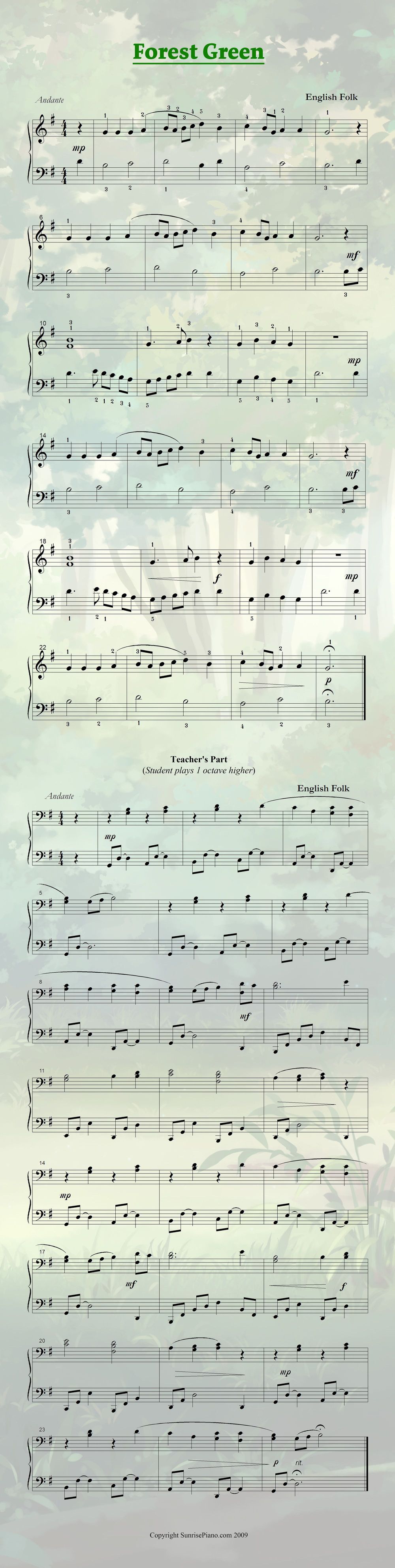Forest Green - Late Elementary Piano Sheet Music
