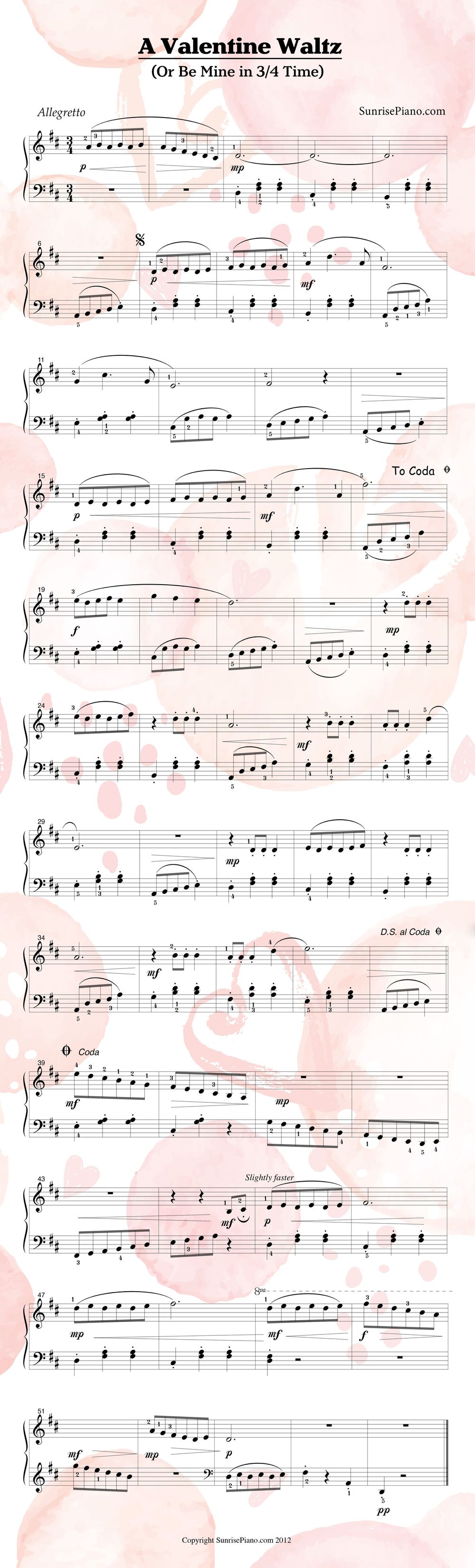 A Valentine Waltz (Or Be Mine in 3/4 Time) - Intermediate Piano Sheet Music