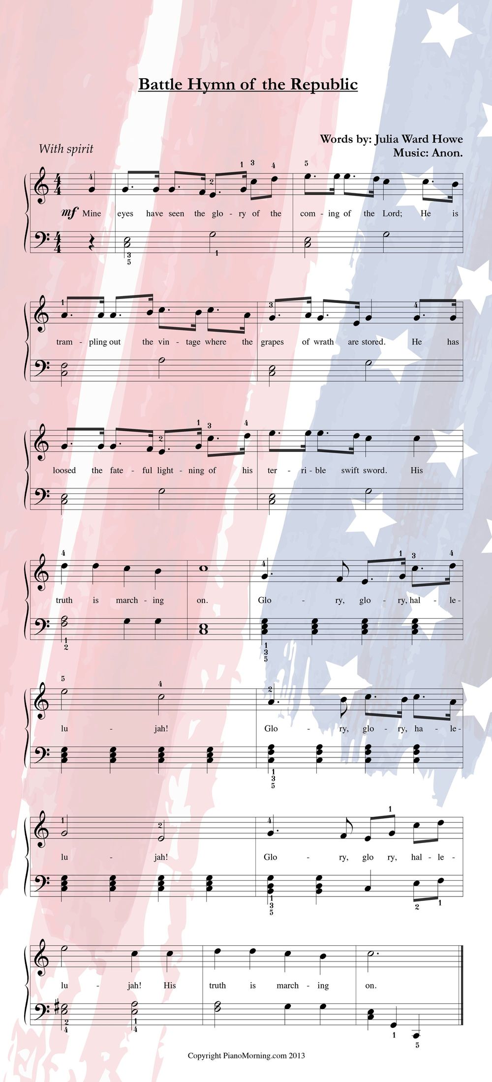 Battle Hymn of the Republic - Early Intermediate Piano Sheet Music