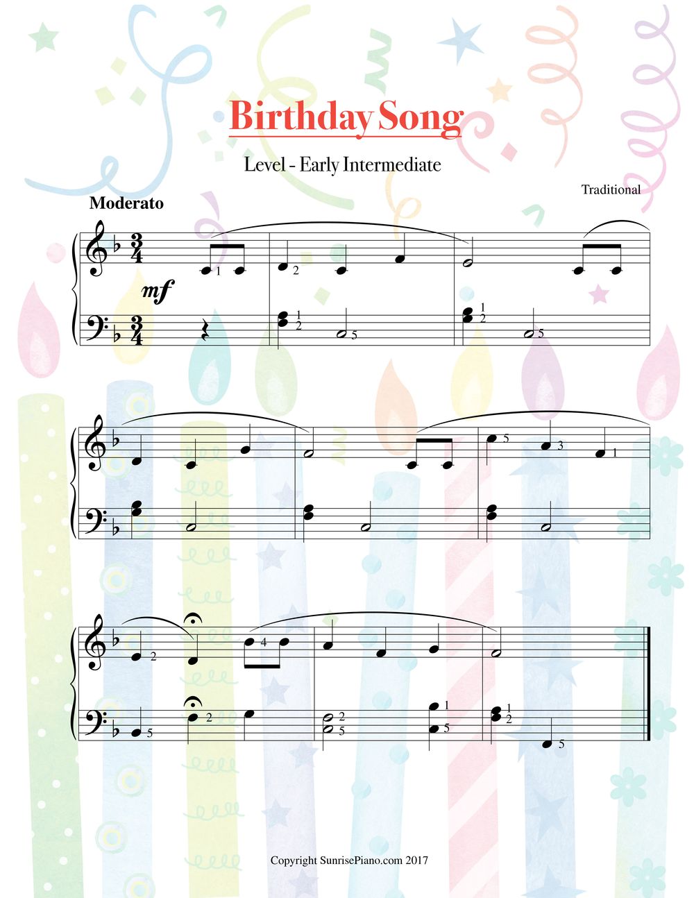 Happy Birthday Song - Early Intermediate Piano Sheet Music