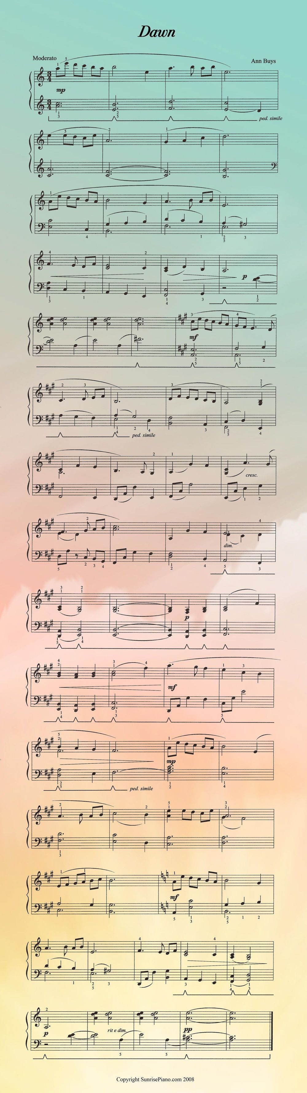 Dawn - Intermediate Piano Sheet Music