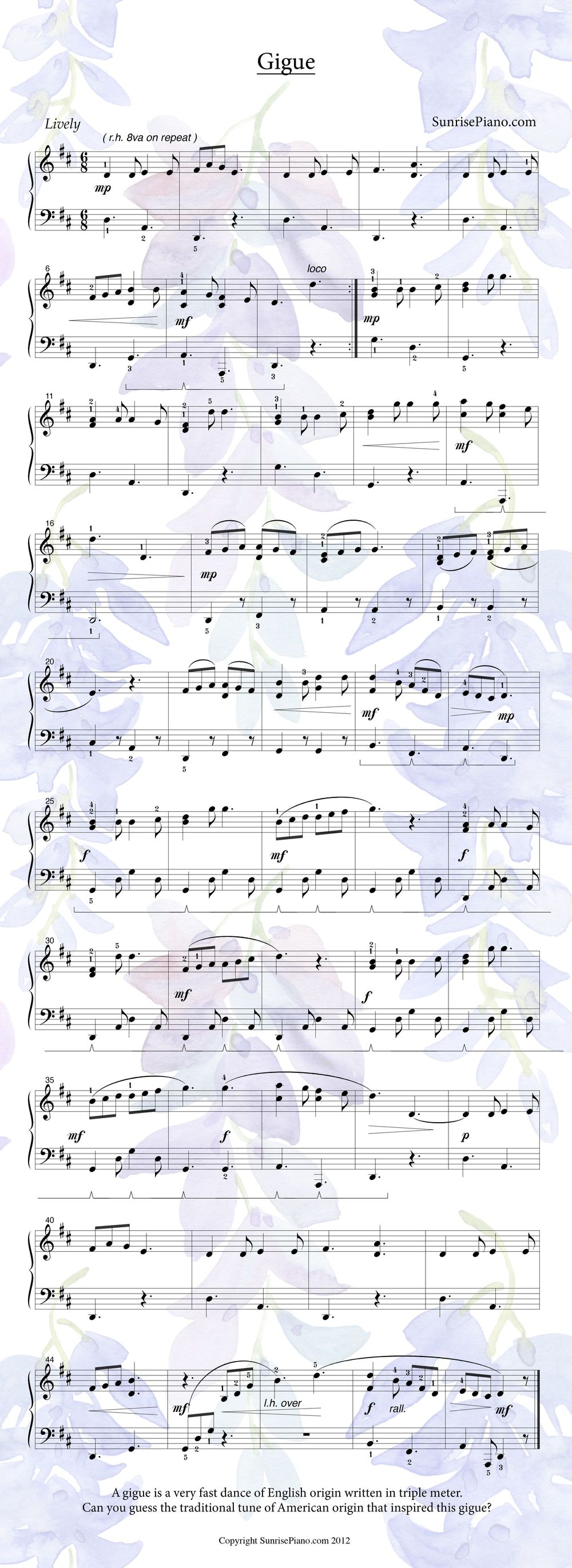 Gigue - Intermediate Piano Sheet Music