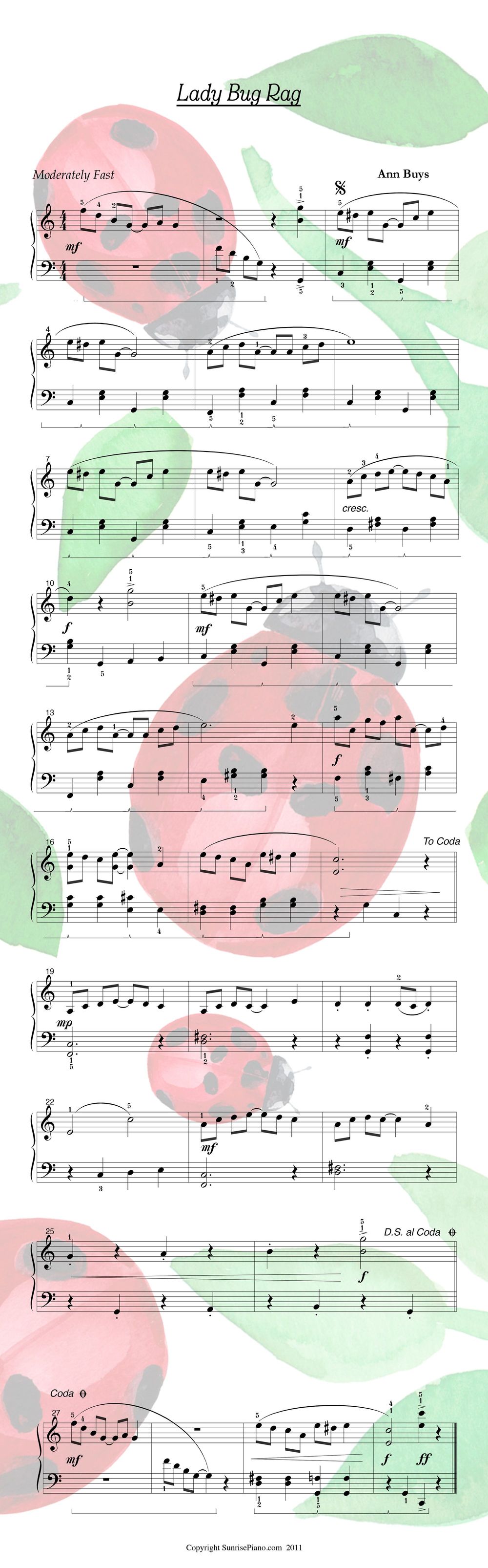Lady Bug Rag - Intermediate Piano Sheet Music