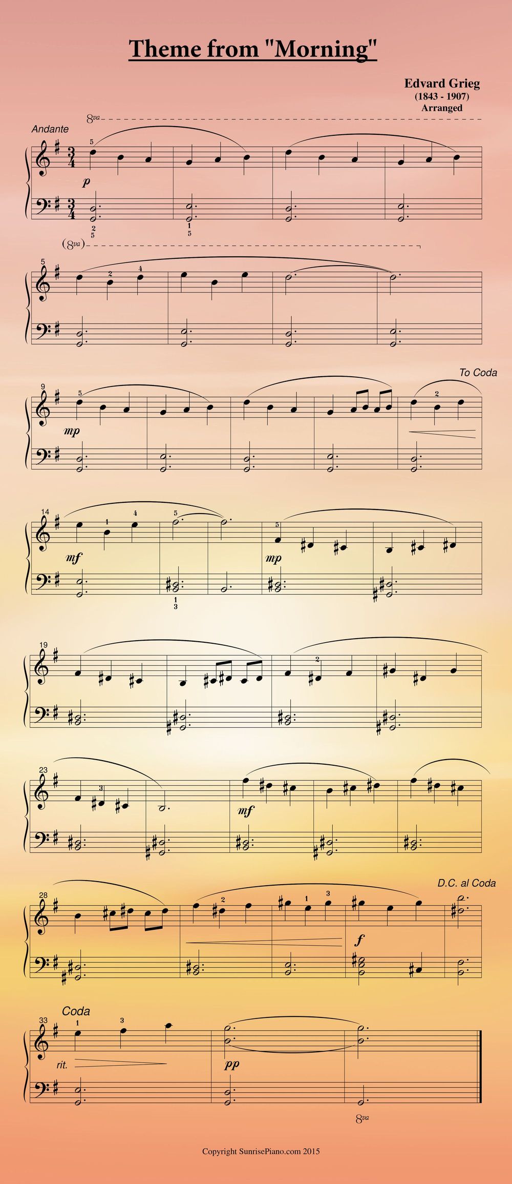 Theme from Morning - Early Intermediate Piano Sheet Music