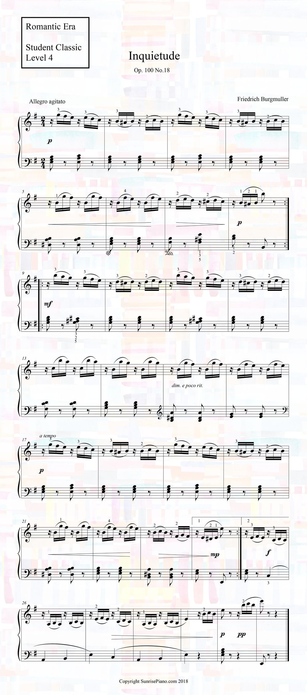 Burgmüller - Inquietude - Piano Sheet Music