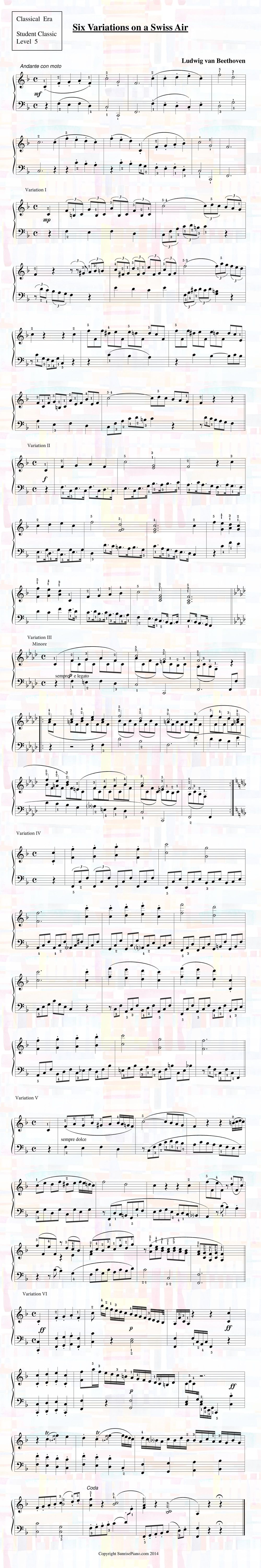 Beethoven - Six Variations on a Swiss Air - Piano Sheet Music
