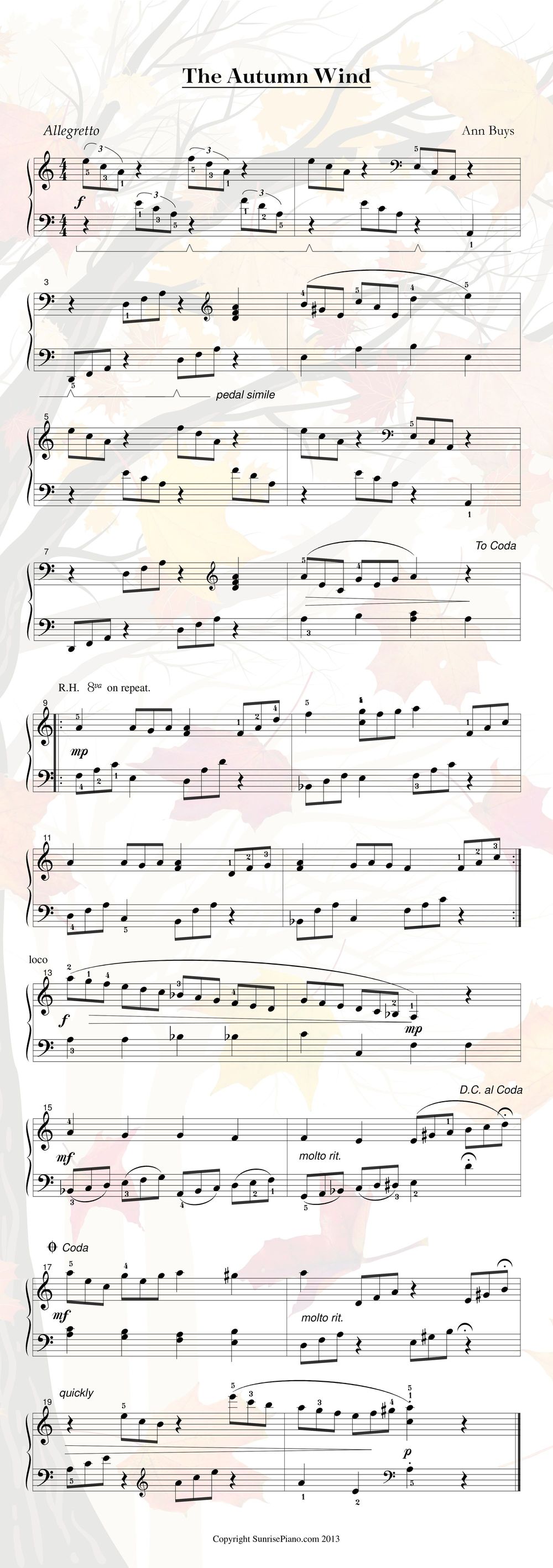 The Autumn Wind - Intermediate Piano Sheet Music
