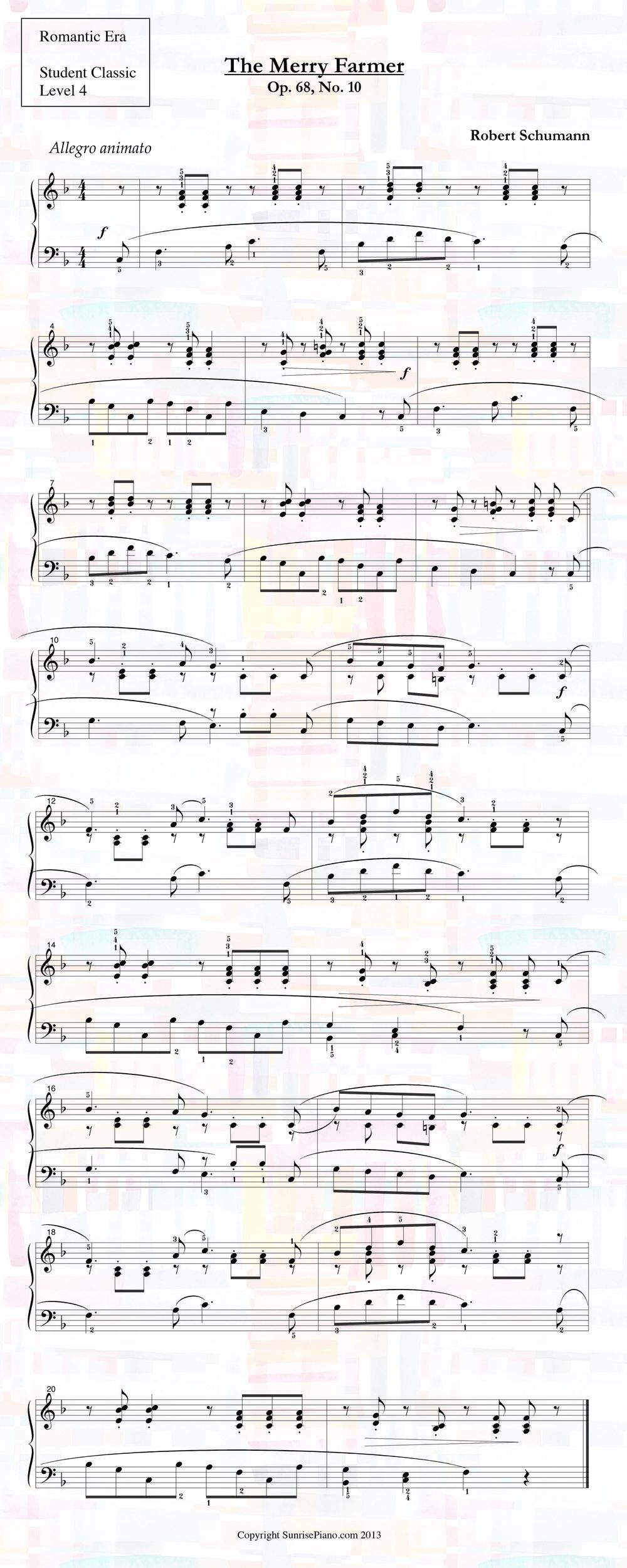 Schumann - The Merry Farmer - Piano Sheet Music