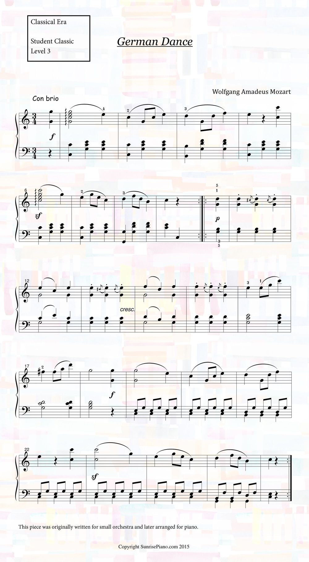 Mozart - German Dance - Piano Sheet Music