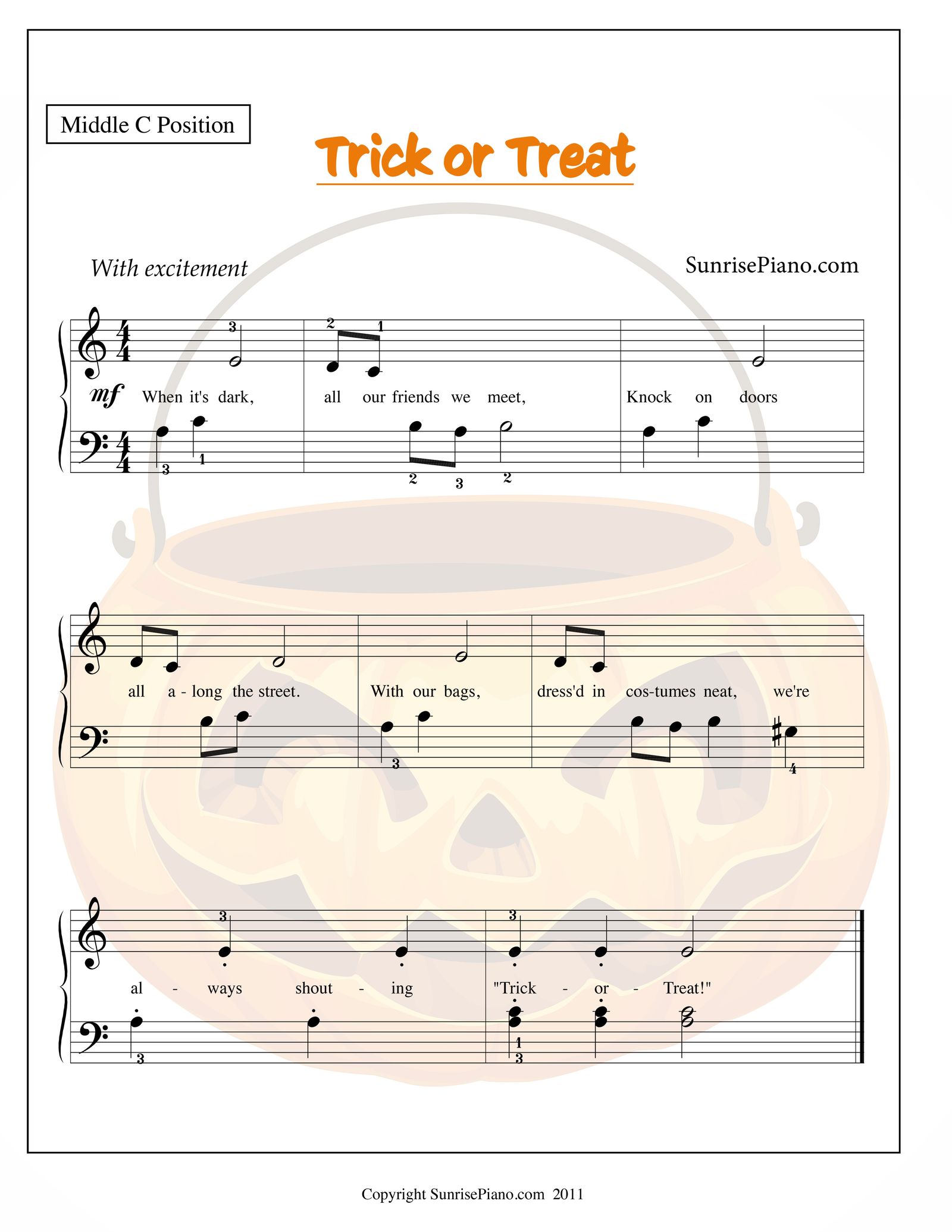 Trick or Treat - Elementary Piano Sheet Music