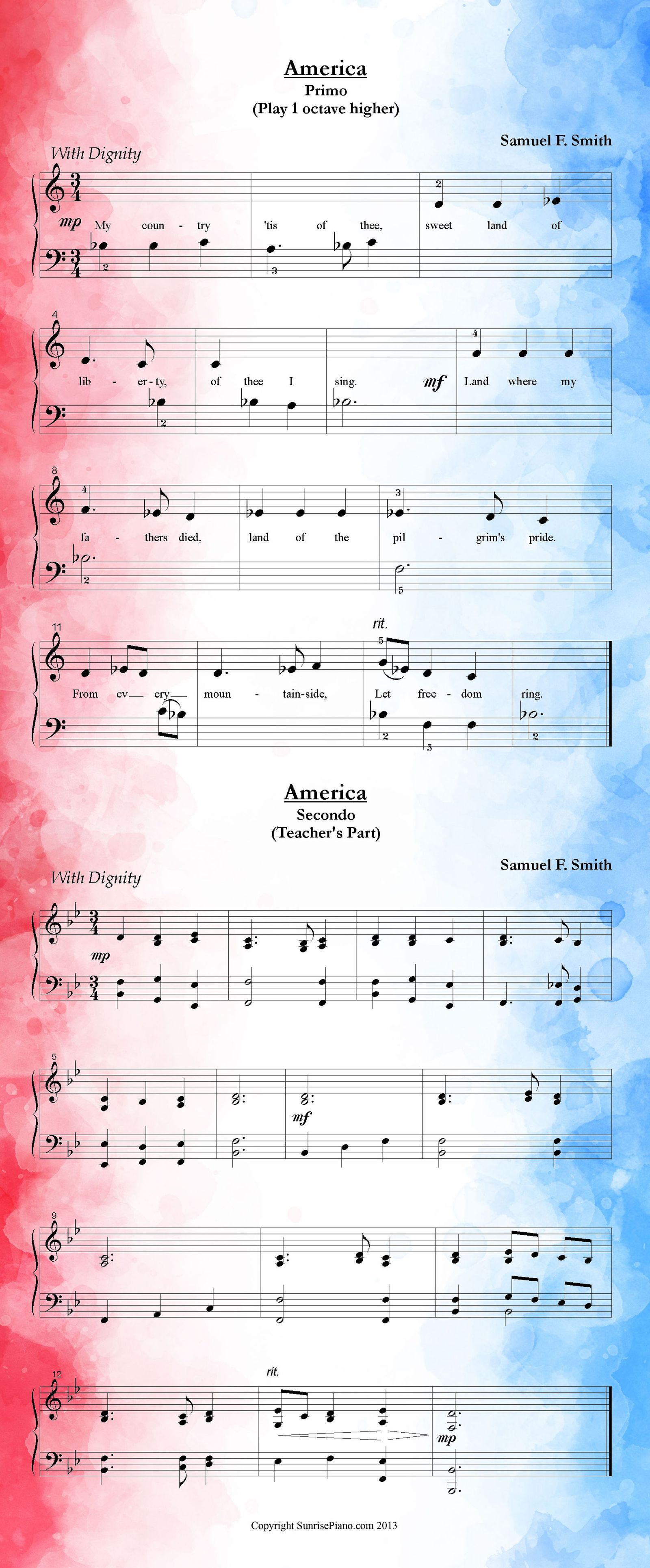 America - Elementary Piano Sheet Music