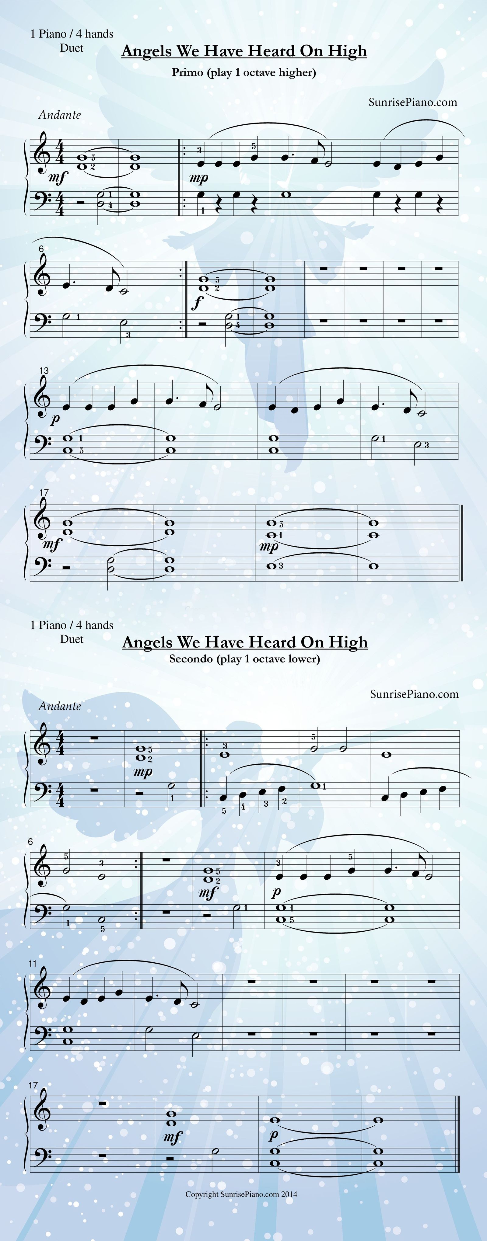 Angels We Have Heard On High - Elementary Piano Sheet Music