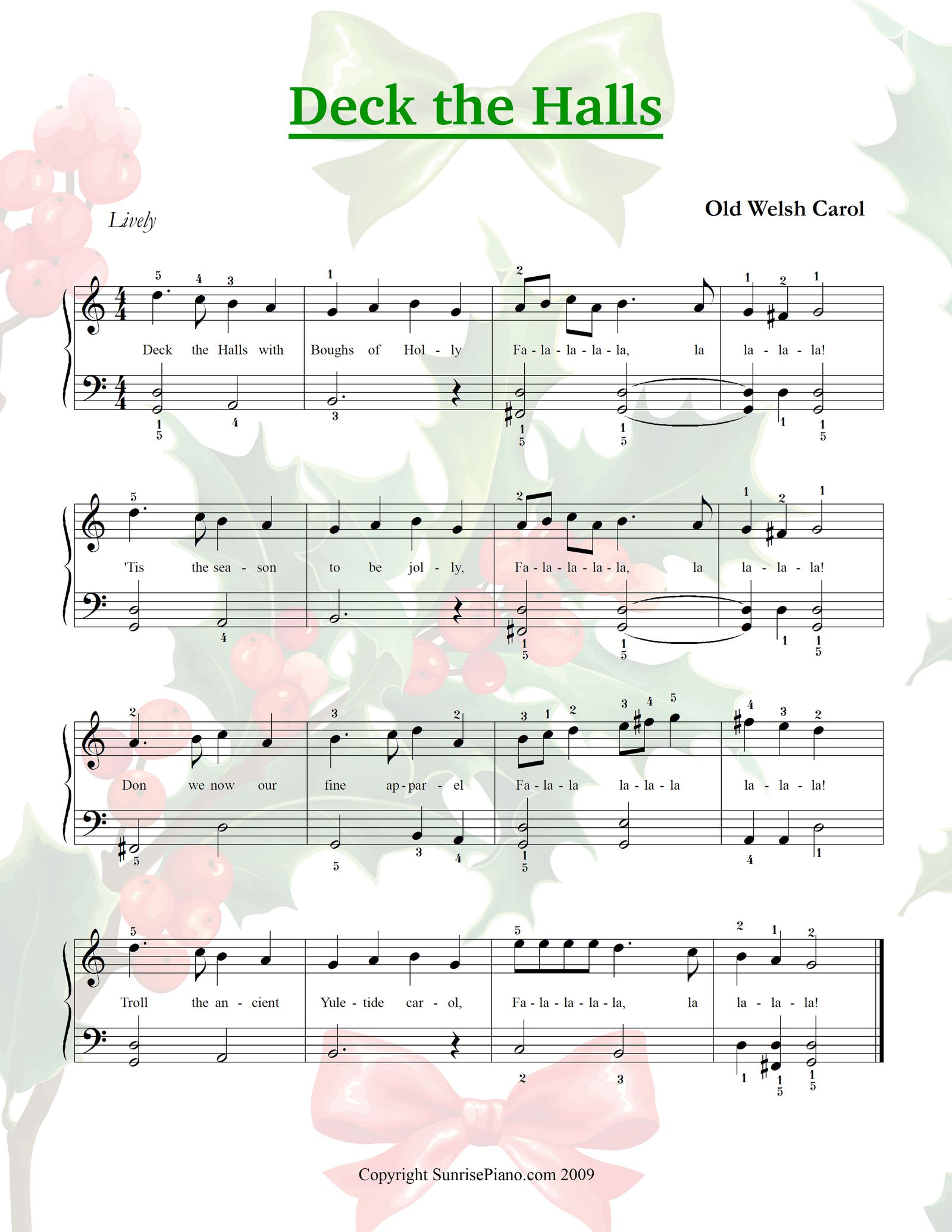 Deck the Halls - Late Elementary Piano Sheet Music