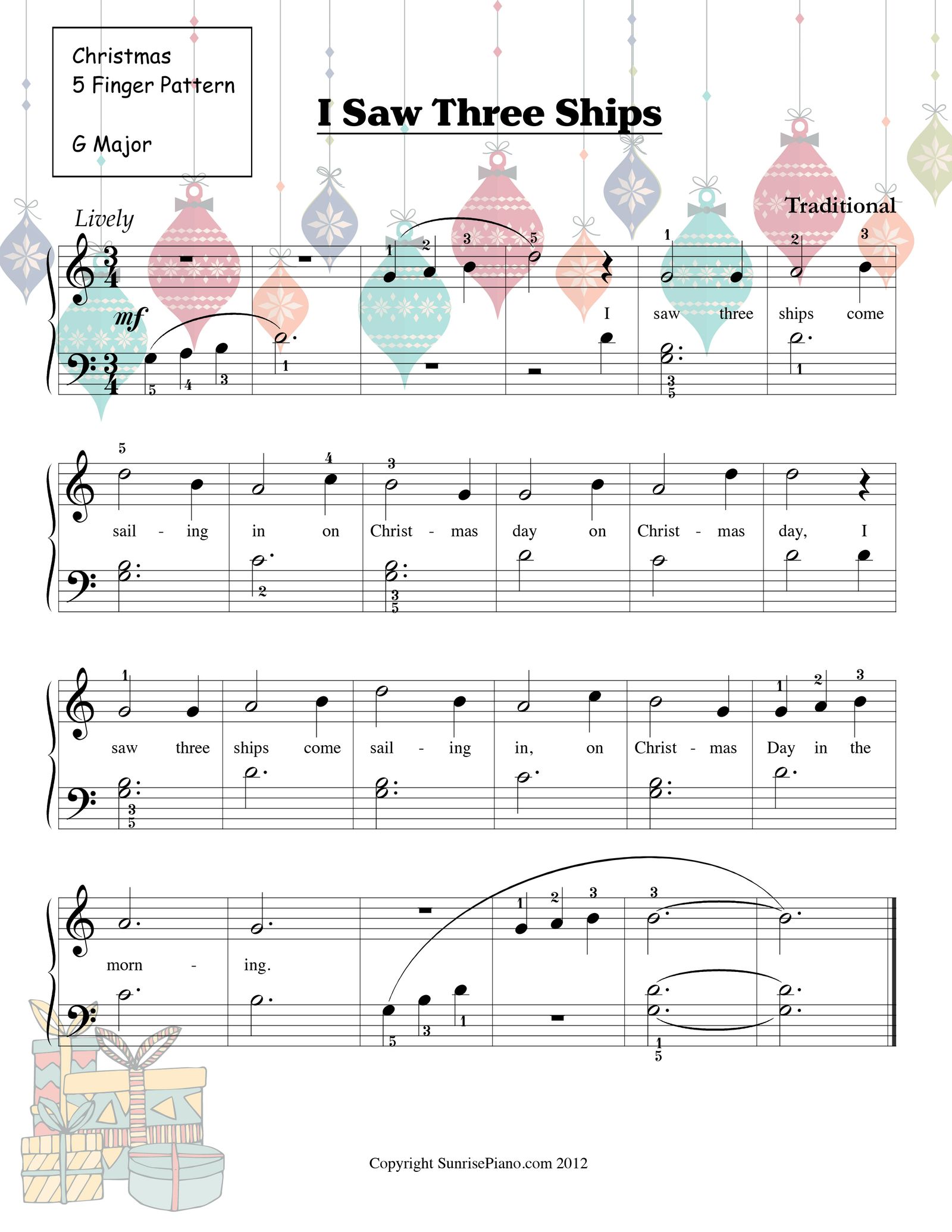 I Saw Three Ships - Late Elementary Piano Sheet Music