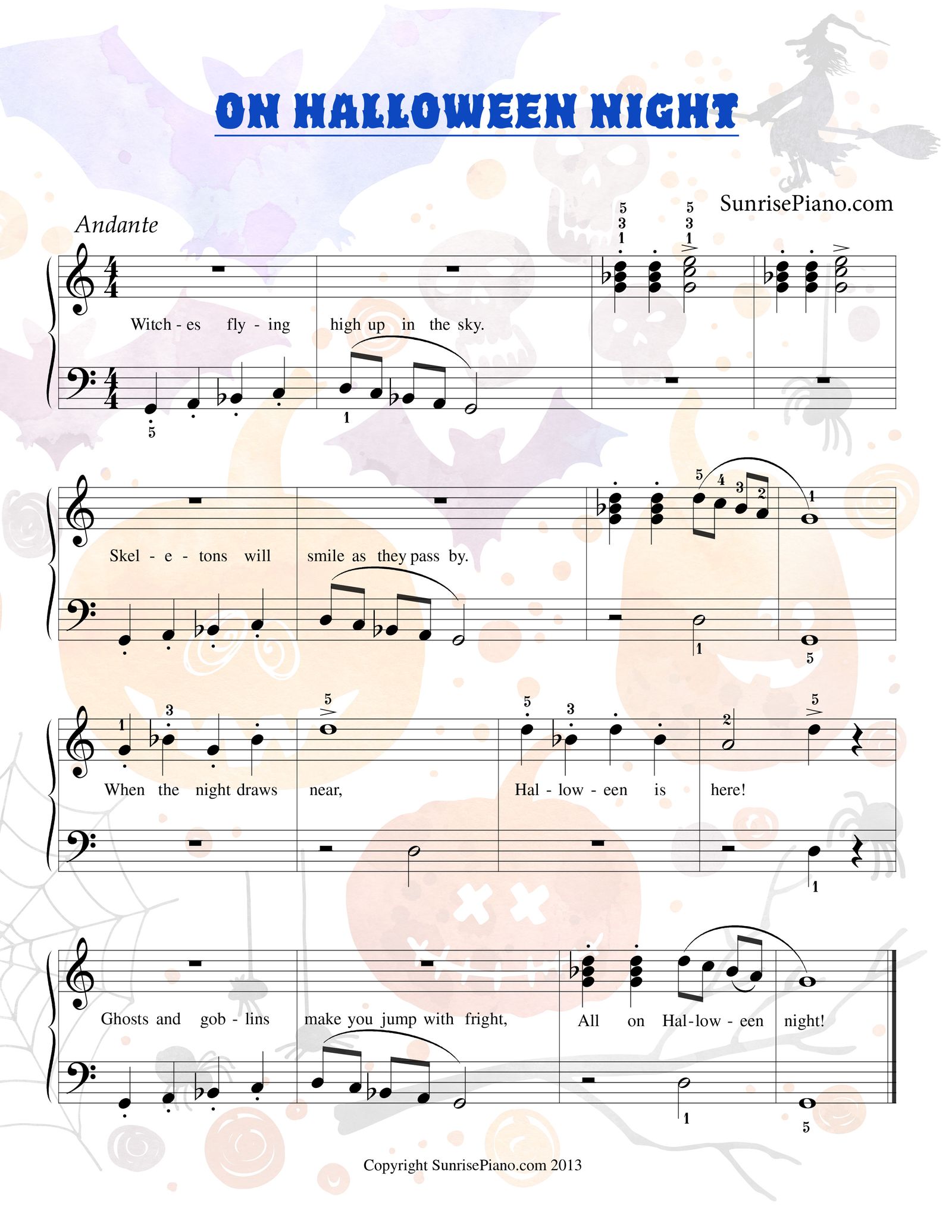 On Halloween Night - Late Elementary Piano Sheet Music