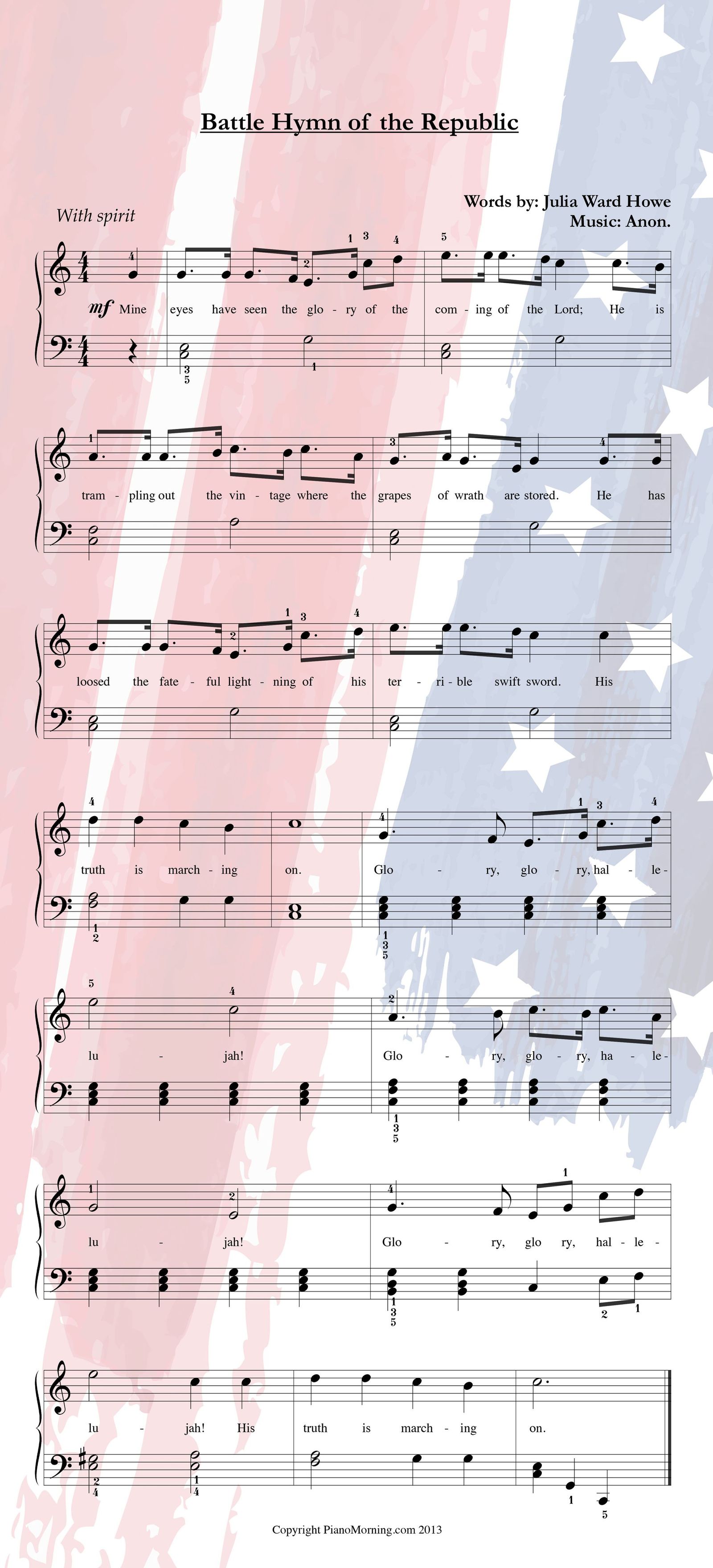 Battle Hymn of the Republic - Early Intermediate Piano Sheet Music