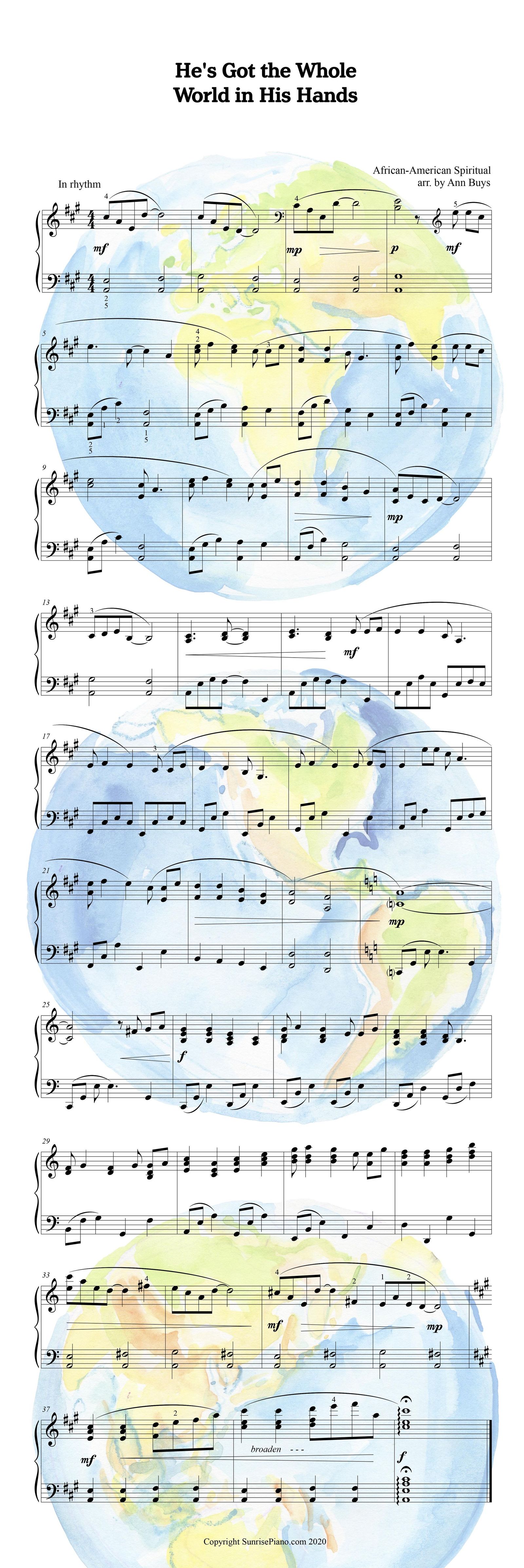 He's Got the Whole World in His Hands - Intermediate Piano Sheet Music