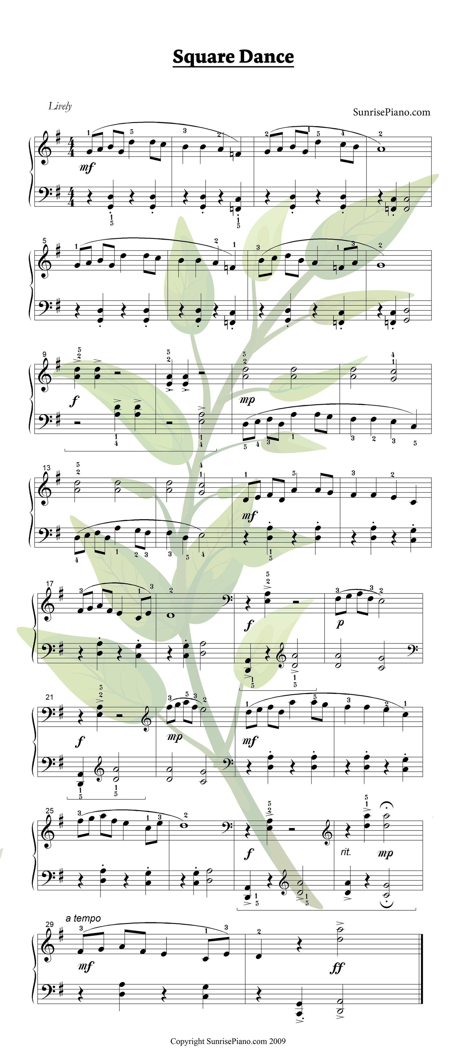 Square Dance - Intermediate Piano Sheet Music