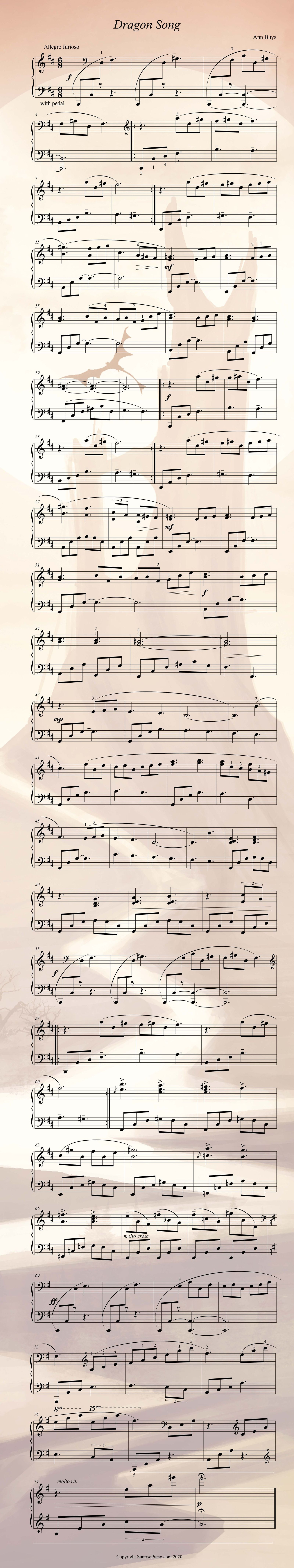 Dragon Song - Late Intermediate Piano Sheet Music