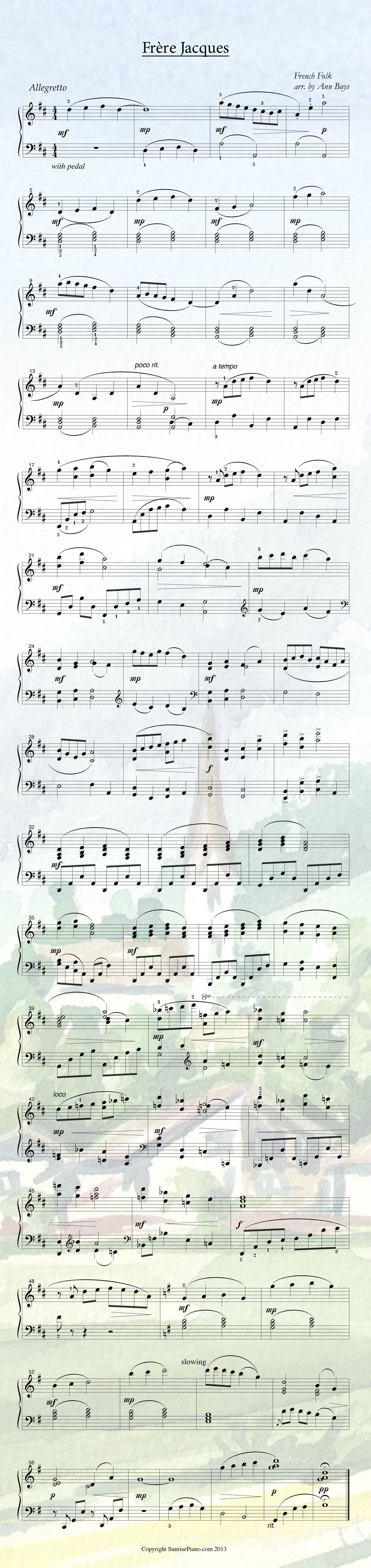 Frère Jacques - Late Intermediate Piano Sheet Music