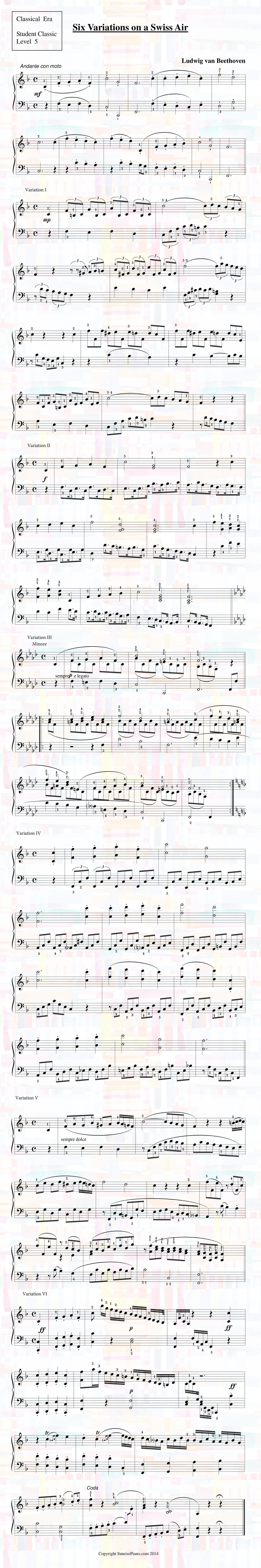 Beethoven - Six Variations on a Swiss Air - Piano Sheet Music