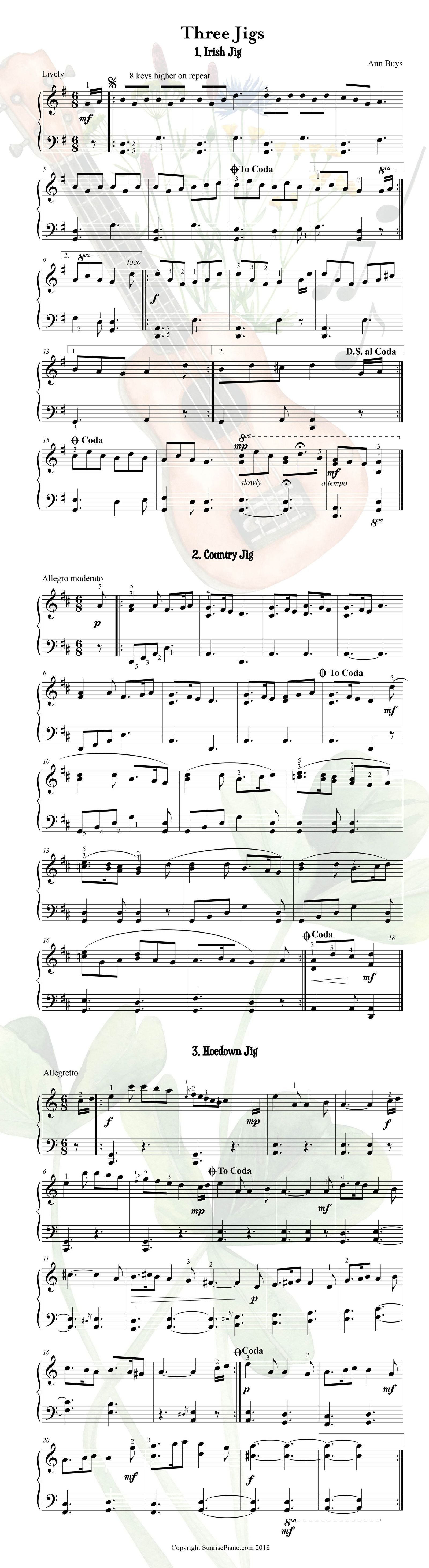Three Jigs - Intermediate Piano Sheet Music