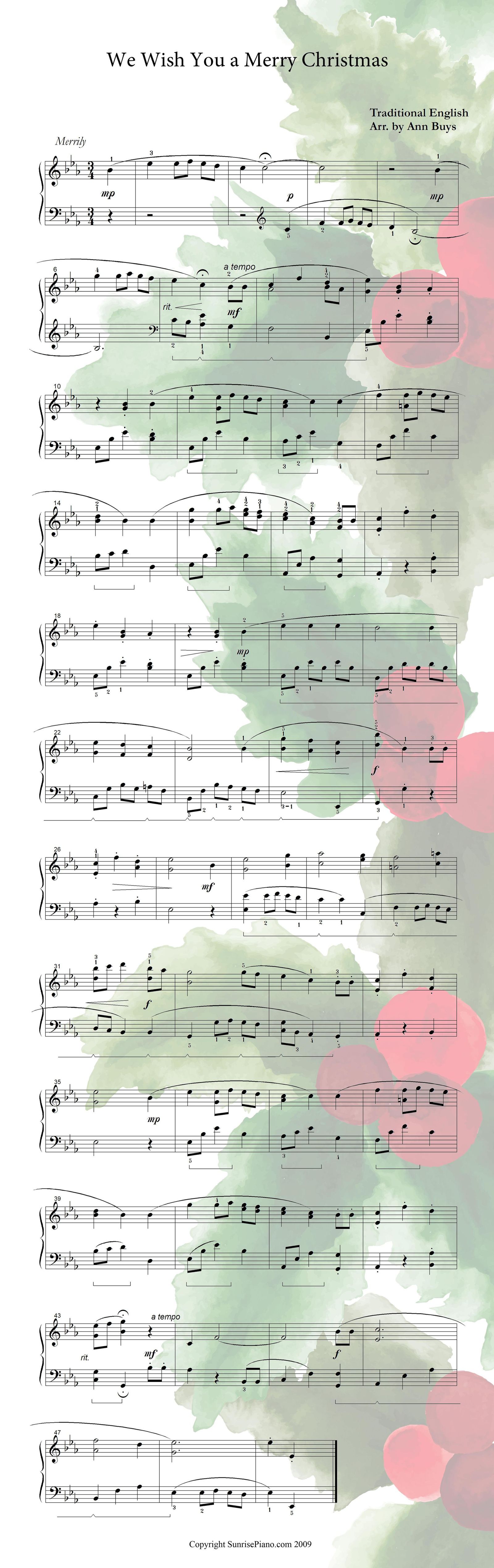We Wish You a Merry Christmas - Intermediate Piano Sheet Music