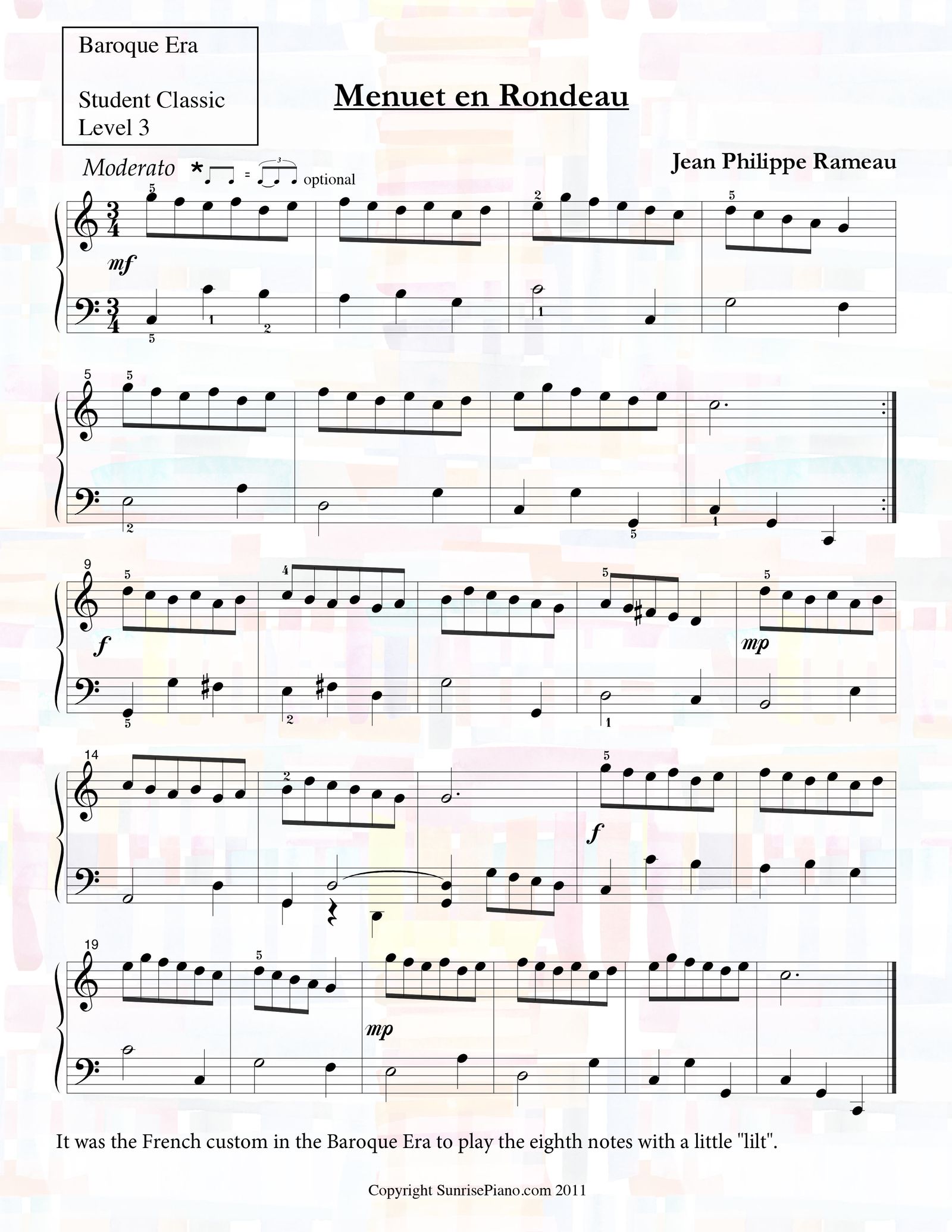 Jean Philippe Rameau - Menuet en Rondeau - Piano Sheet Music