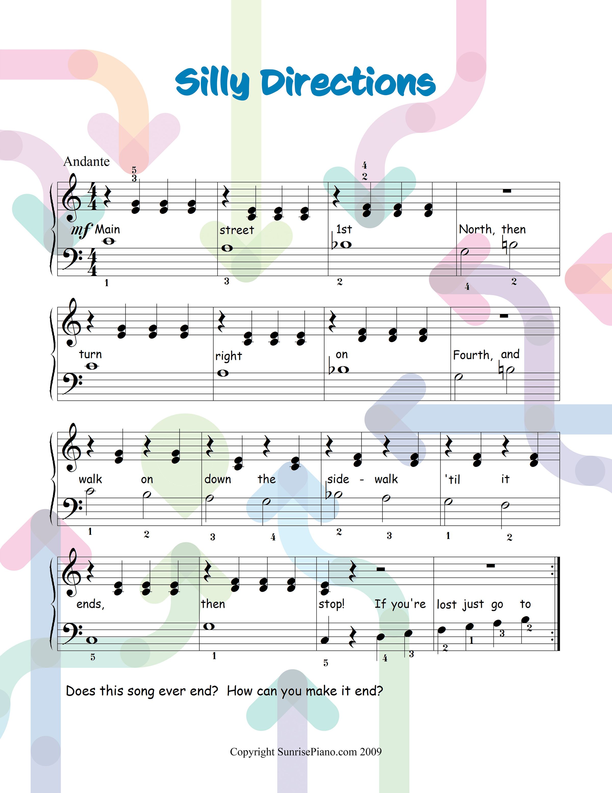 Silly Directions - Elementary Piano Sheet Music