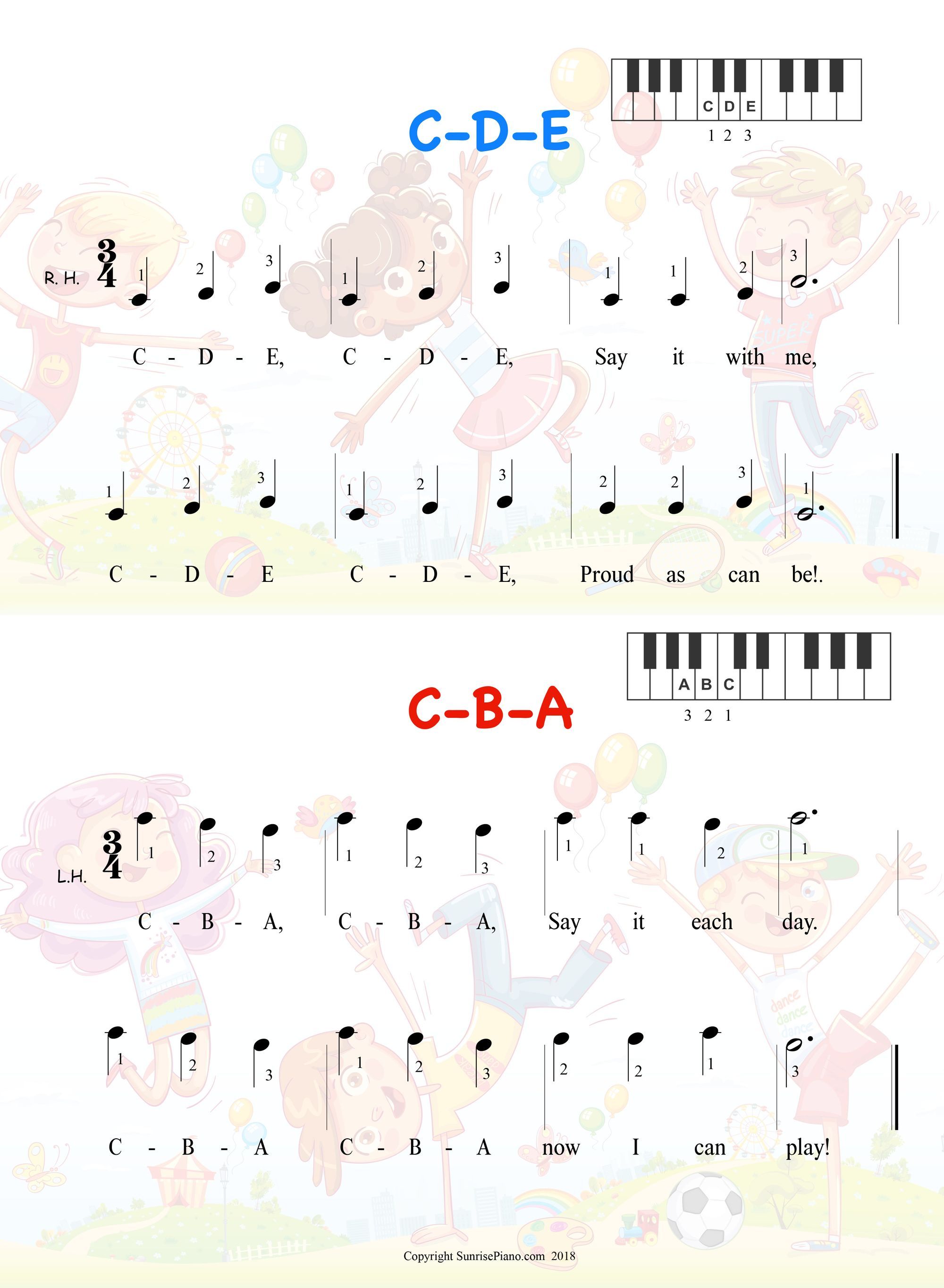 C-D-E and C-B-A - Primer Piano Sheet Music