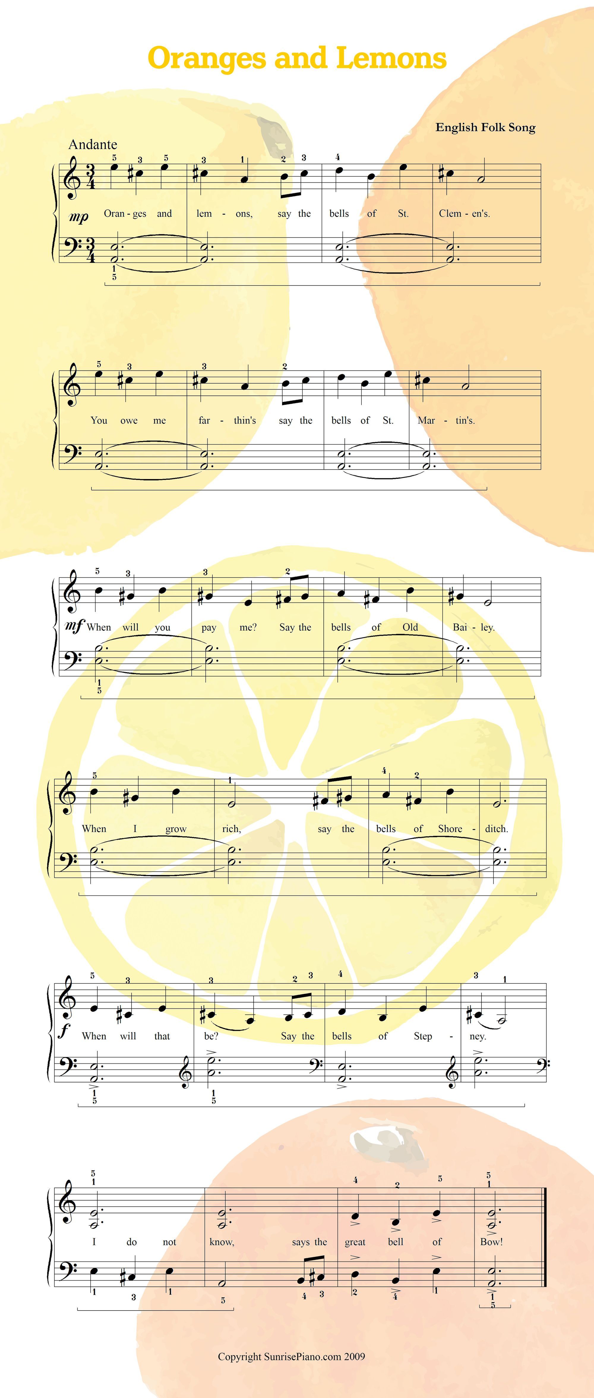 Oranges and Lemons - Late Elementary Piano Sheet Music