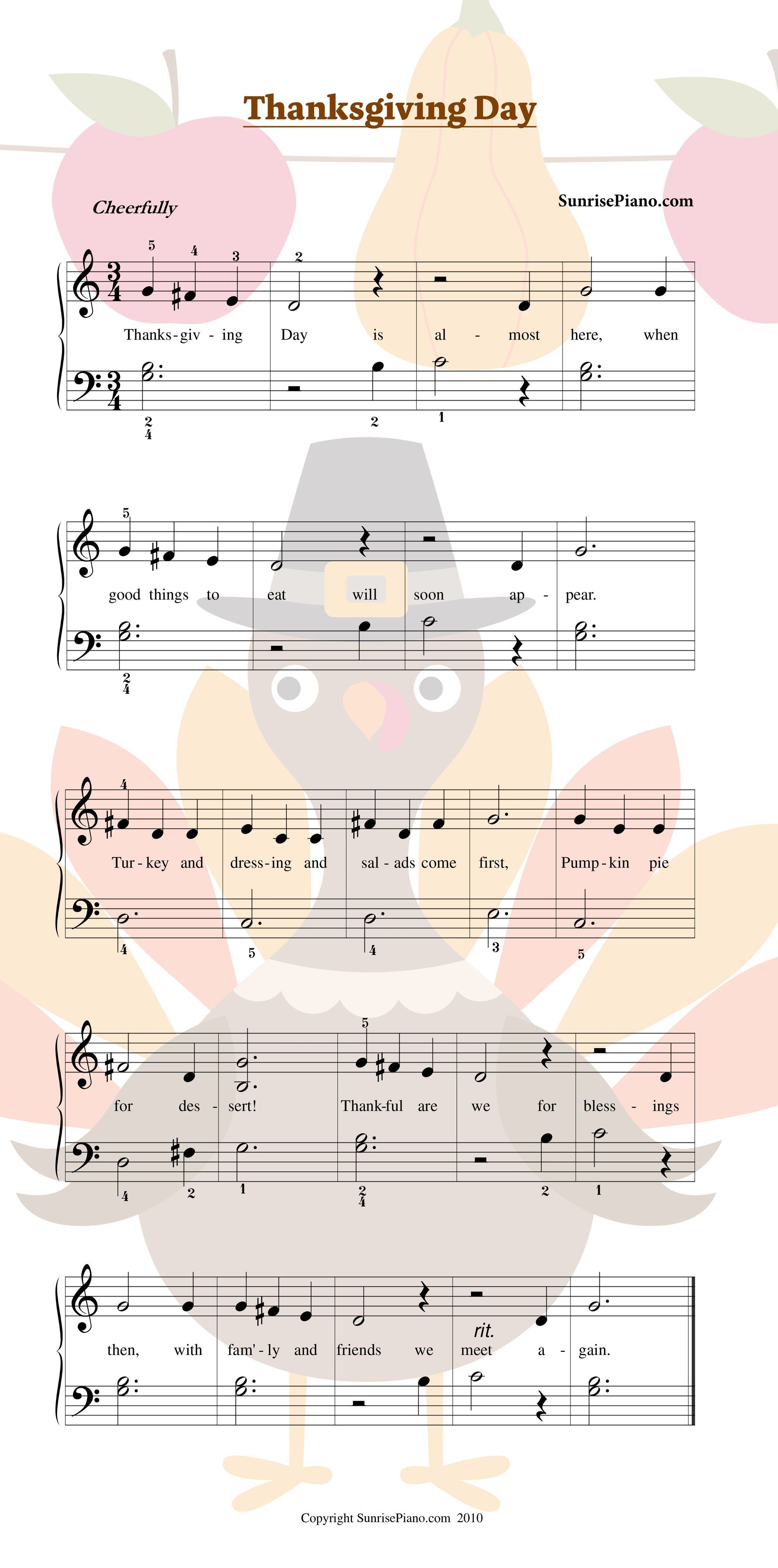 Thanksgiving Day - Late Elementary Piano Sheet Music