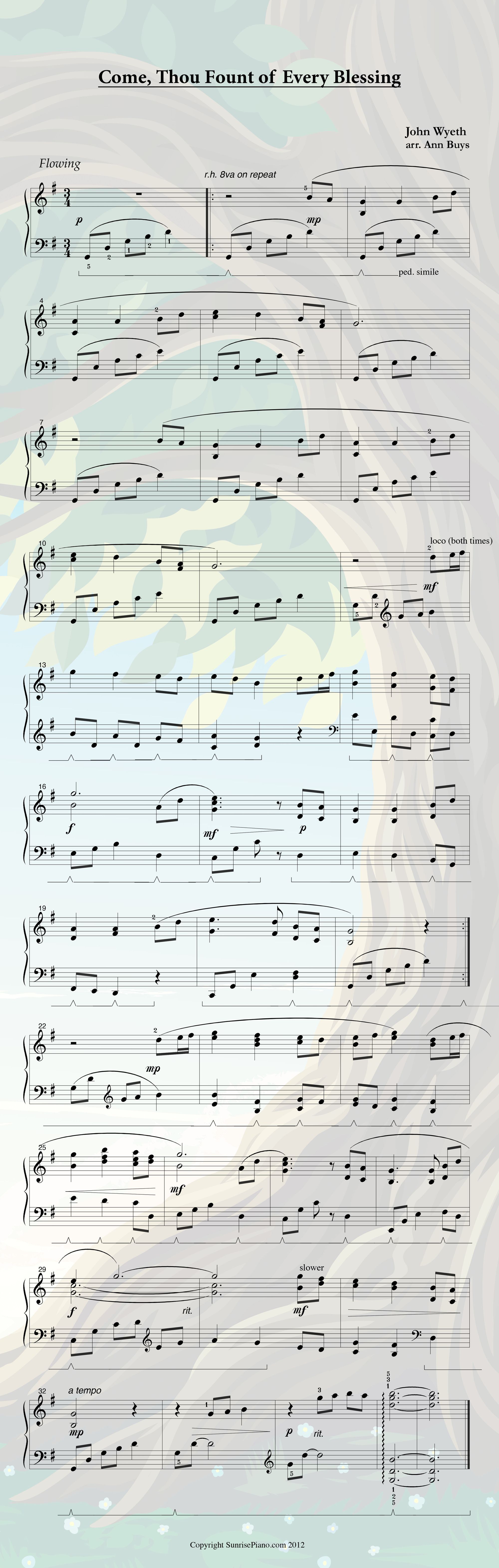 Come Thou Fount of Every Blessing Arrangement - Intermediate Piano ...