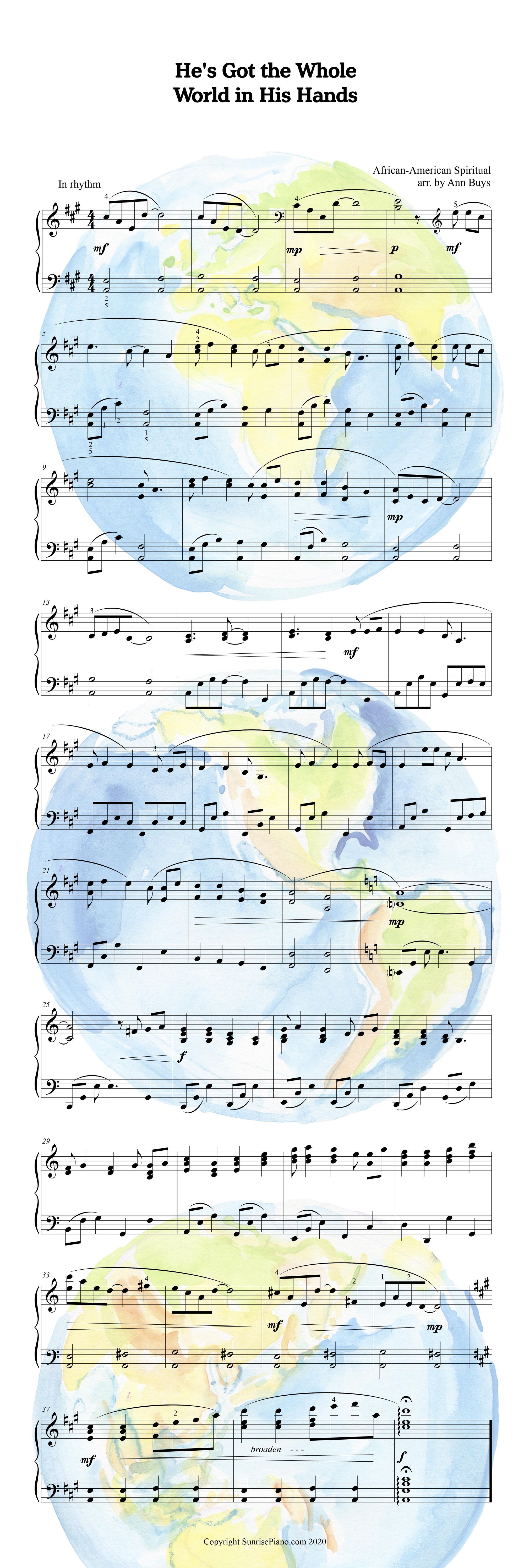 He's Got the Whole World in His Hands - Intermediate Piano Sheet Music