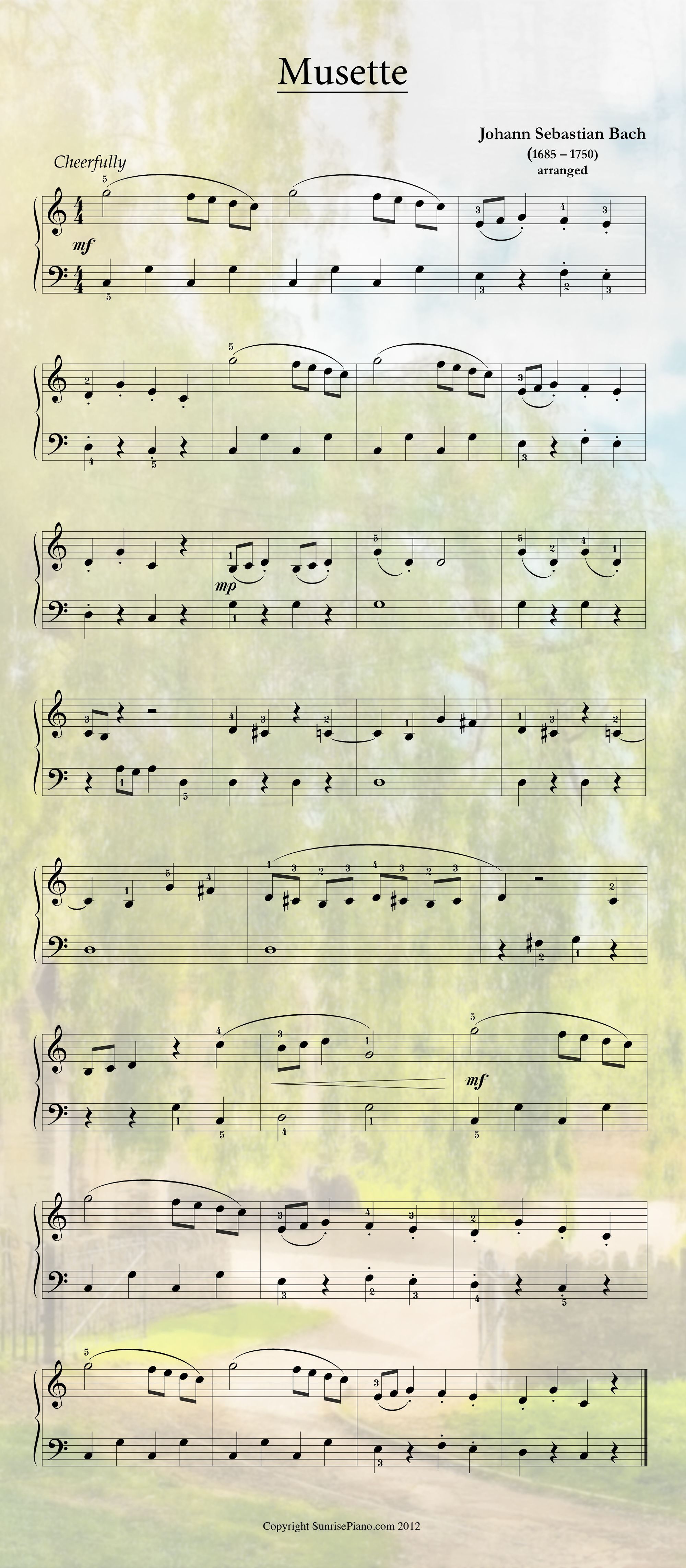 Musette Simplified (Bach) - Early Intermediate Piano Sheet Music