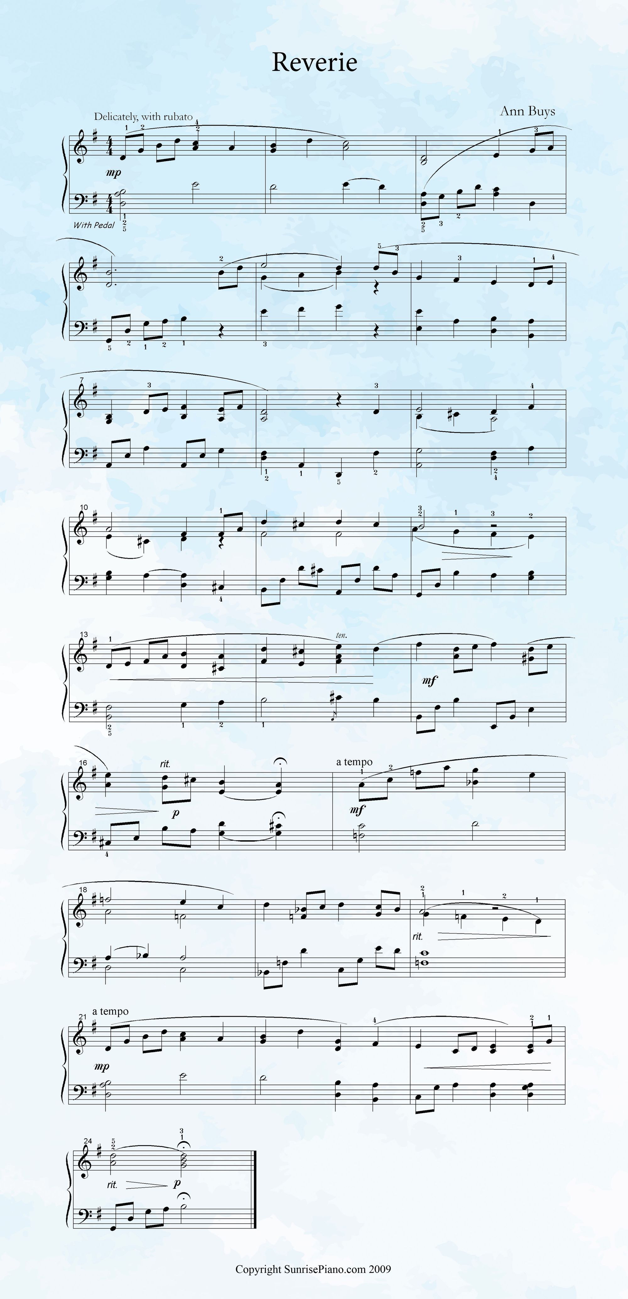Reverie - Intermediate Piano Sheet Music