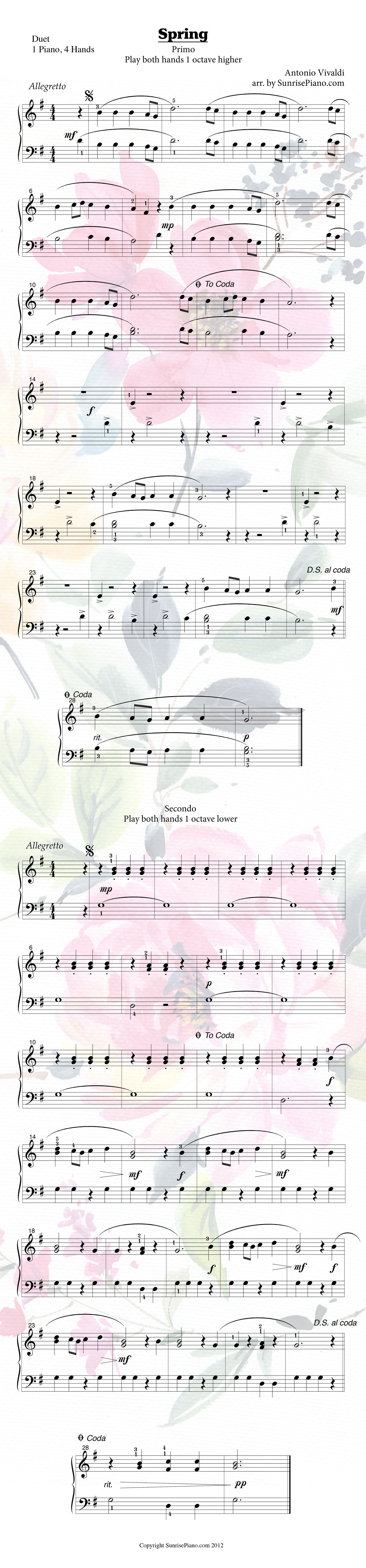 Spring (Piano Duet) - Early Intermediate Piano Sheet Music