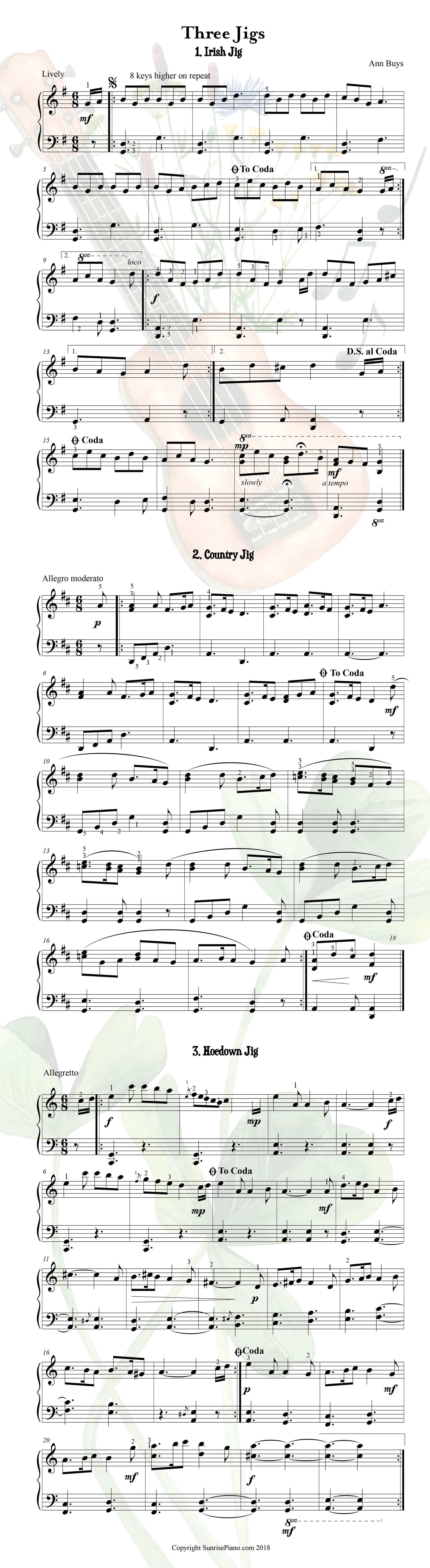 Three Jigs - Intermediate Piano Sheet Music