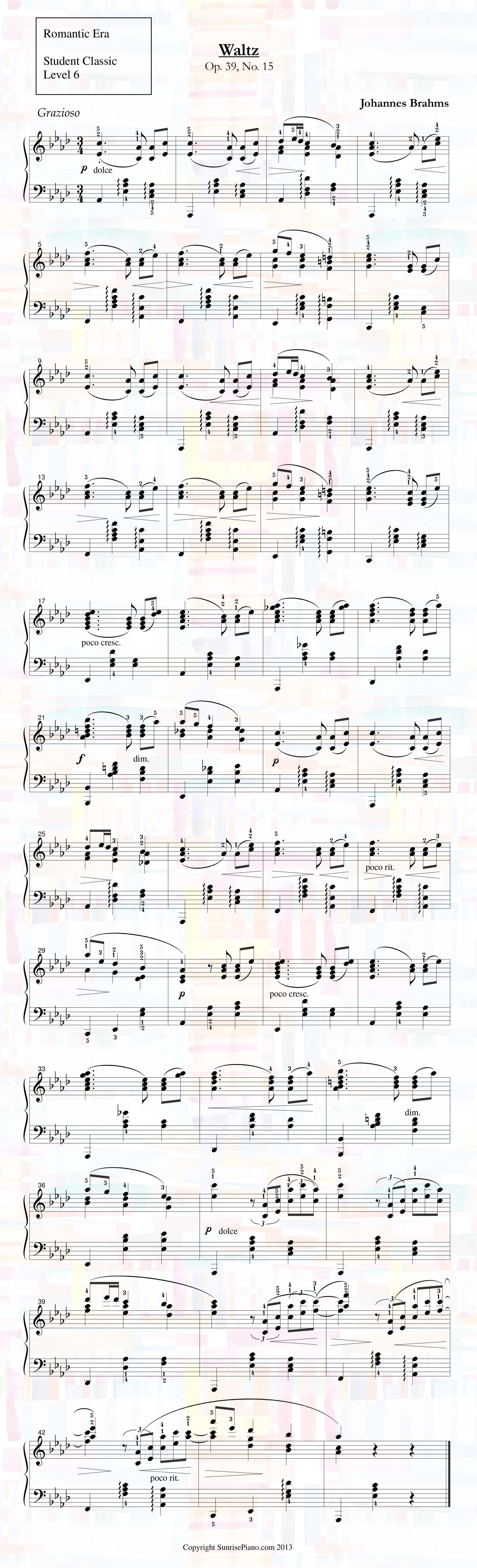 Brahms - Waltz Op. 39 No. 15 - Piano Sheet Music