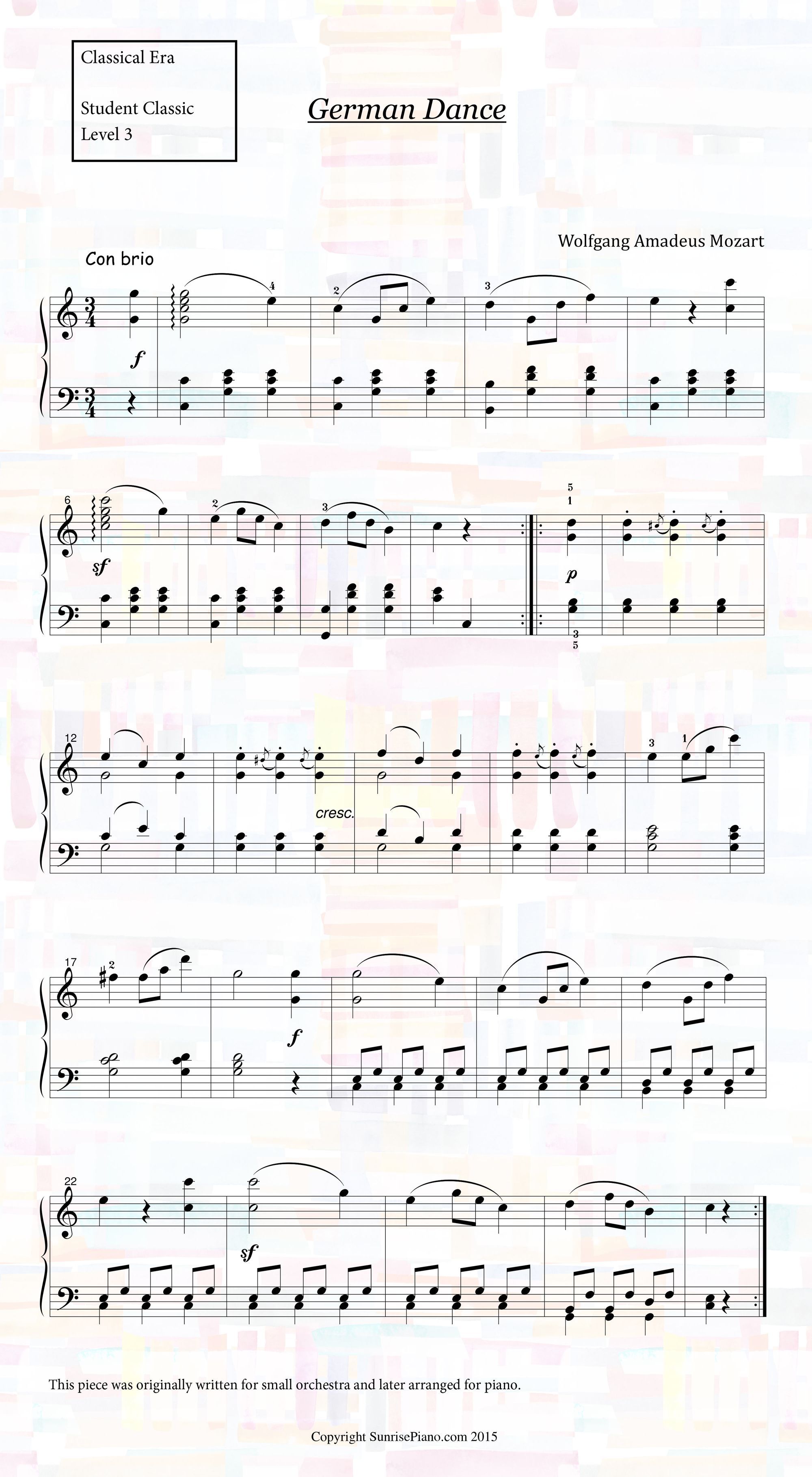 Mozart - German Dance - Piano Sheet Music