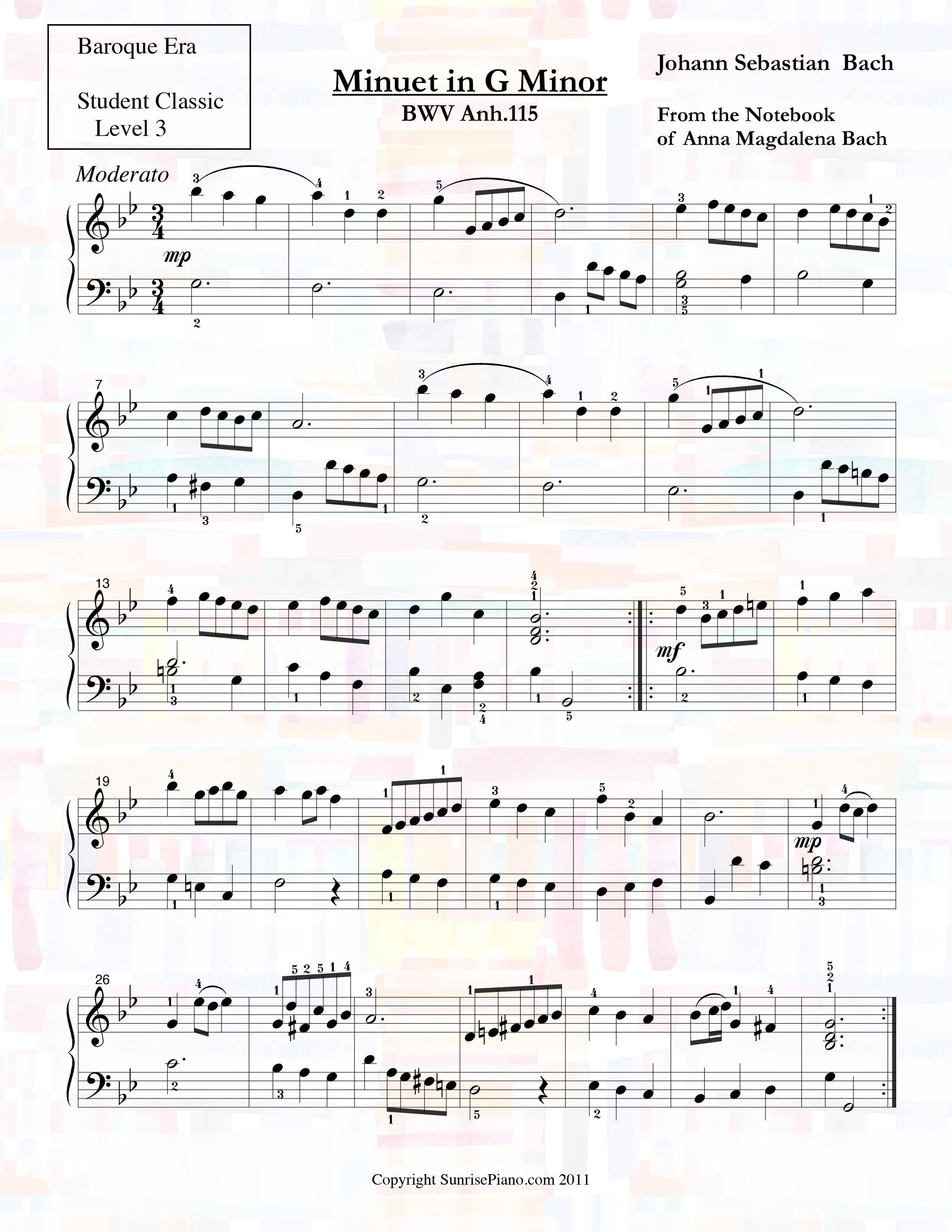 Bach - Minuet in G Minor 115 - Piano Sheet Music Bach - Minuet in G Minor 115 - Piano Sheet Music