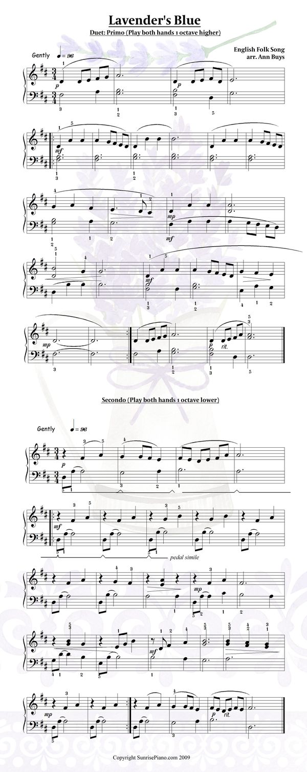 Lavender's Blue (Duet) - Intermediate Piano Sheet Music